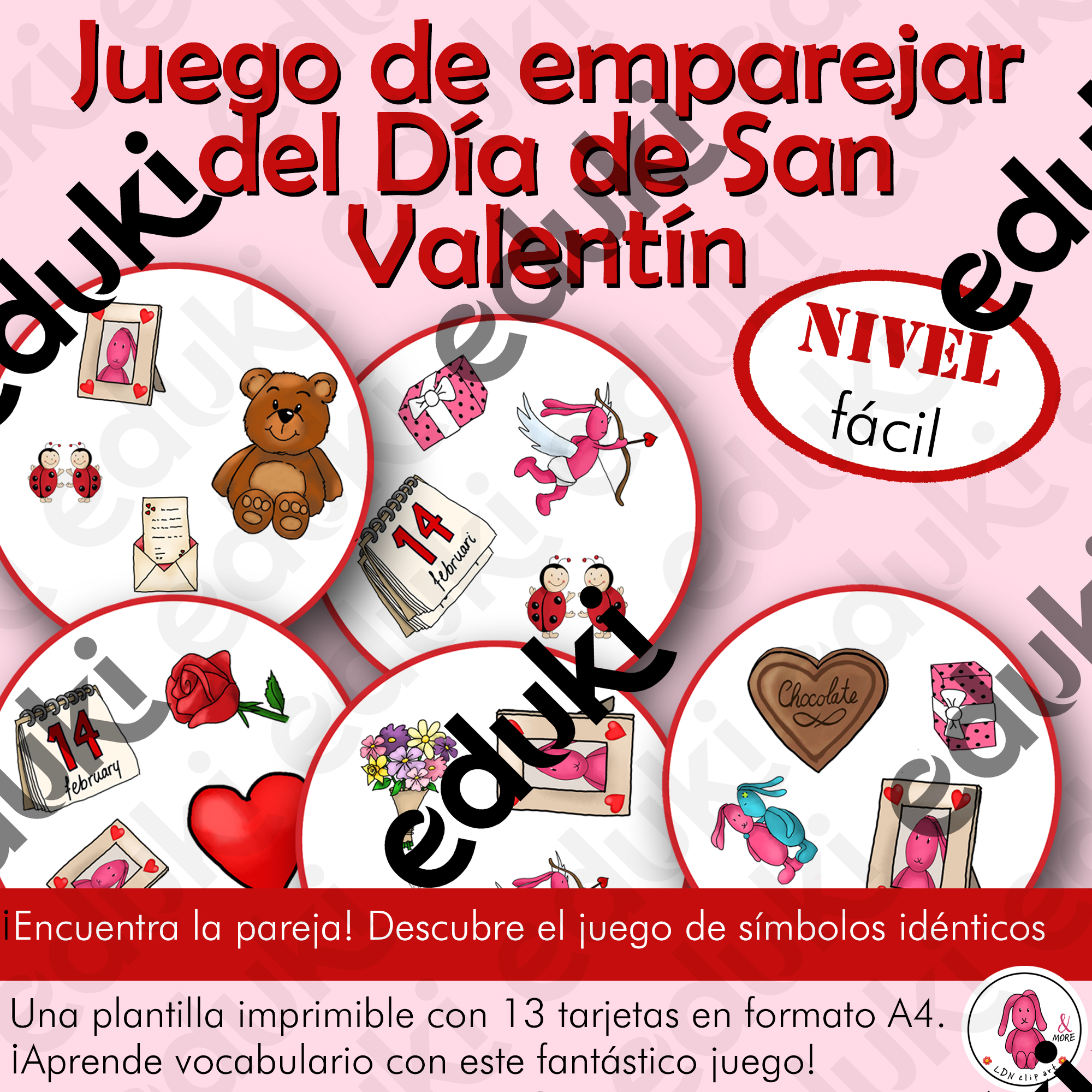 Juego de emparejar Dia del San Valentin • Fácil - material de la ...