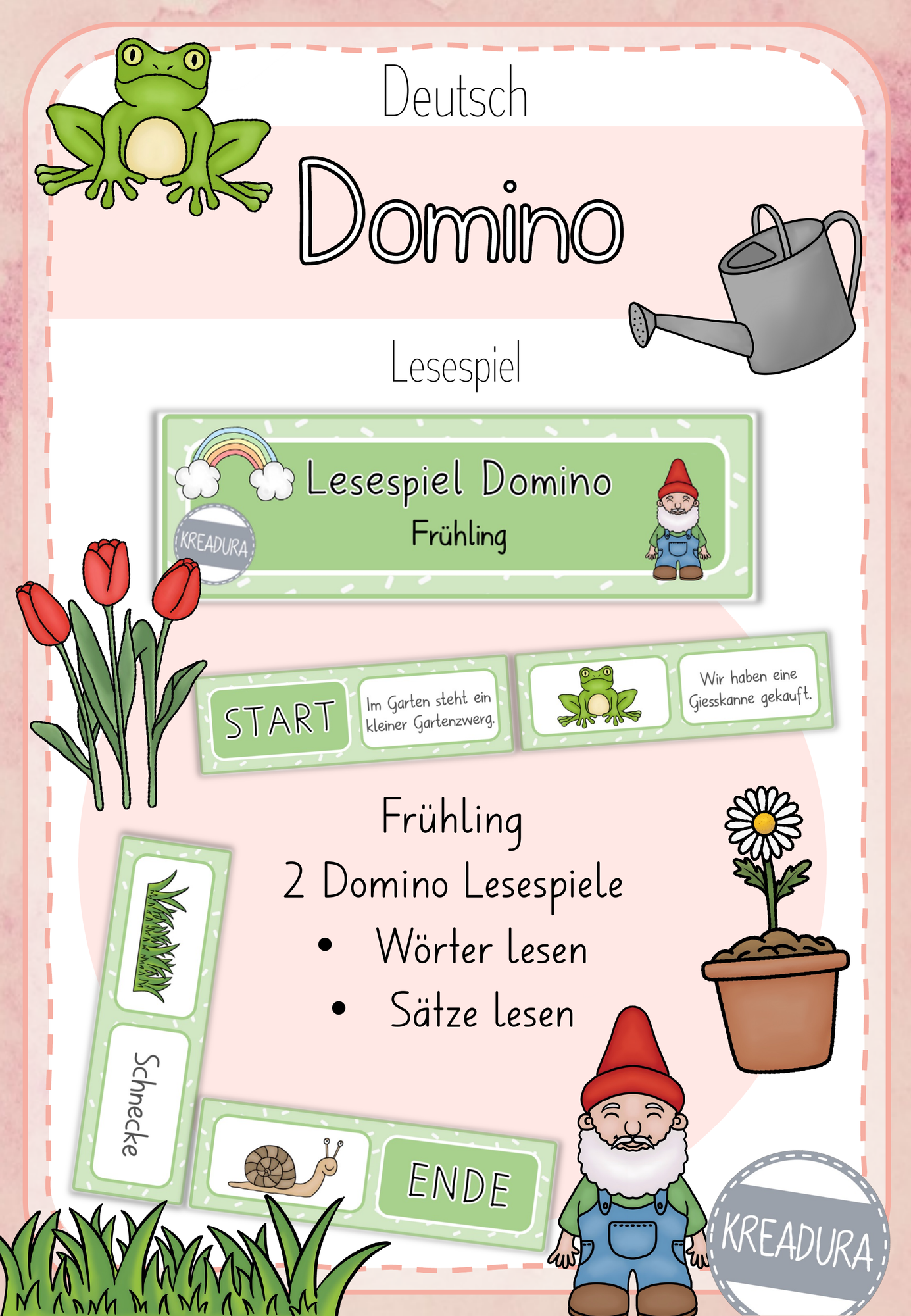 Lesespiel Domino Frühling - Wörter lesen - Sätze lesen ...