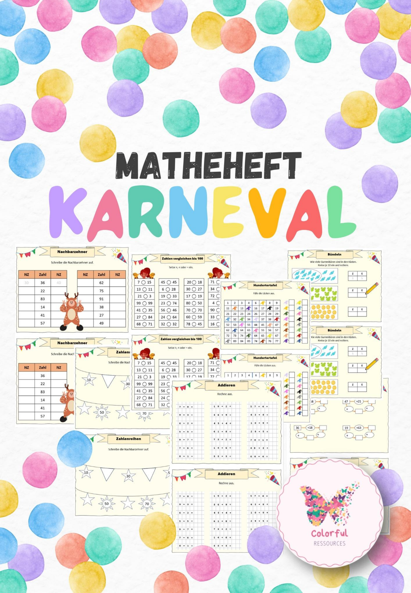Matheheft Karneval/Fasching 2. Klasse - Rechnen bis 100 l Nachbarzehner ...