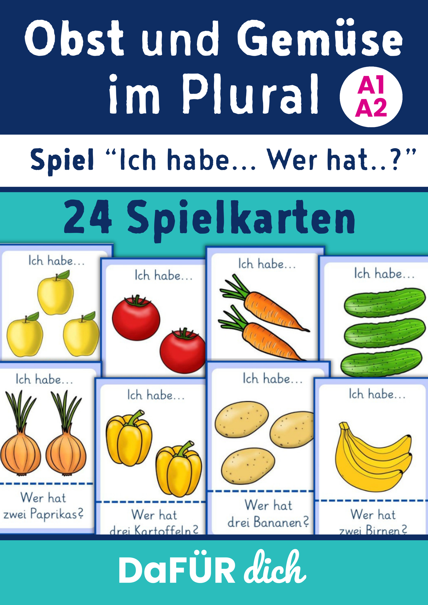 Obst und Gemüse im Plural | Lesespiel | DaF DaZ | A1 A2 ...