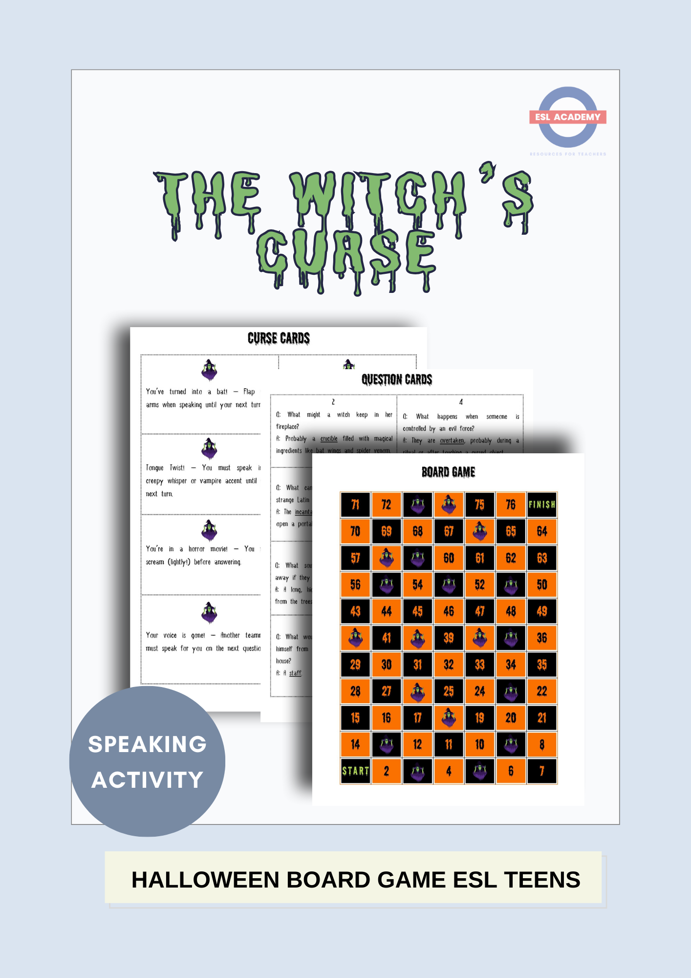The Witch's Curse: Halloween Speaking Board Game - material de la ...