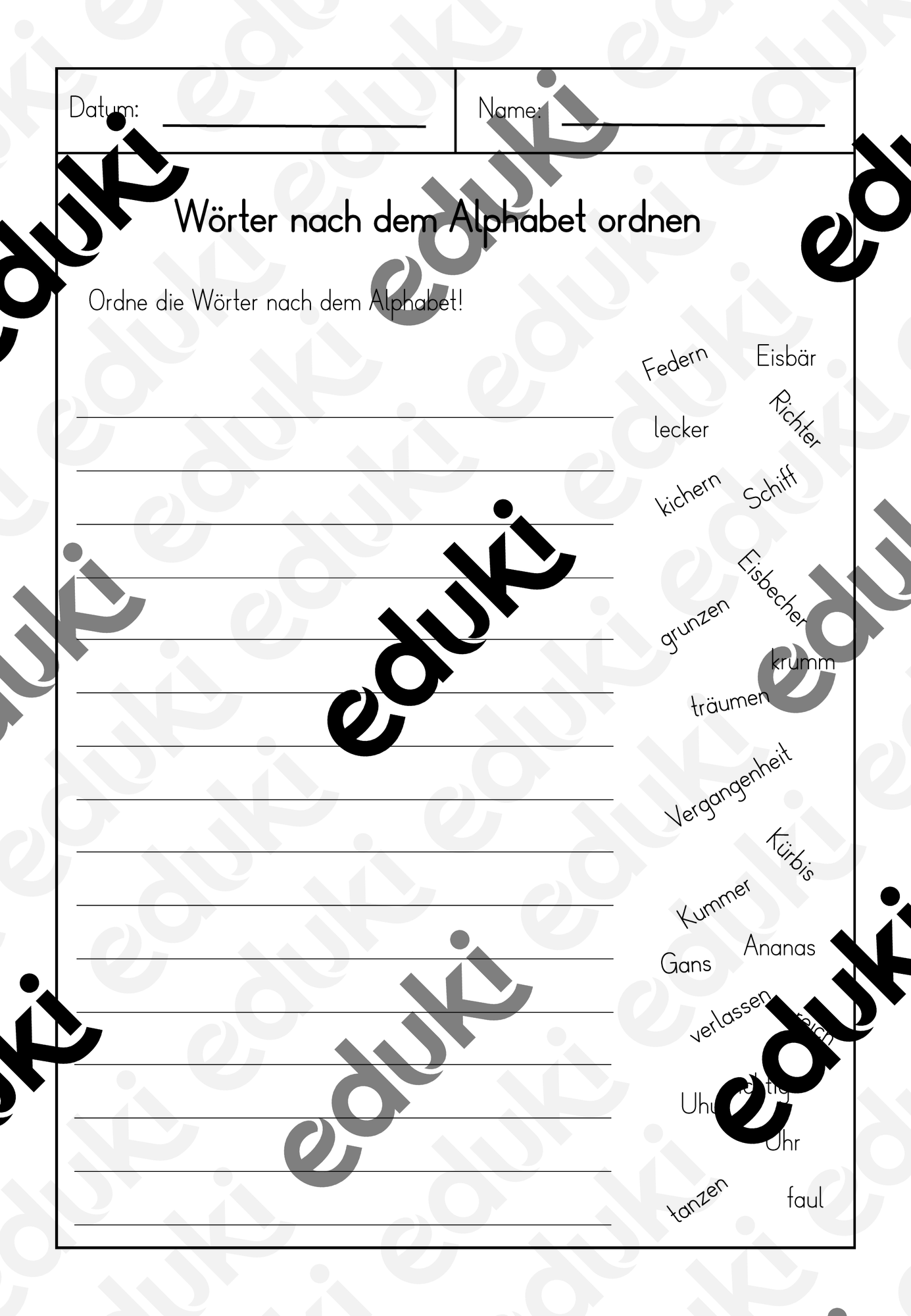 Wörter nach dem Alphabet ordnen – Unterrichtsmaterial im Fach Deutsch