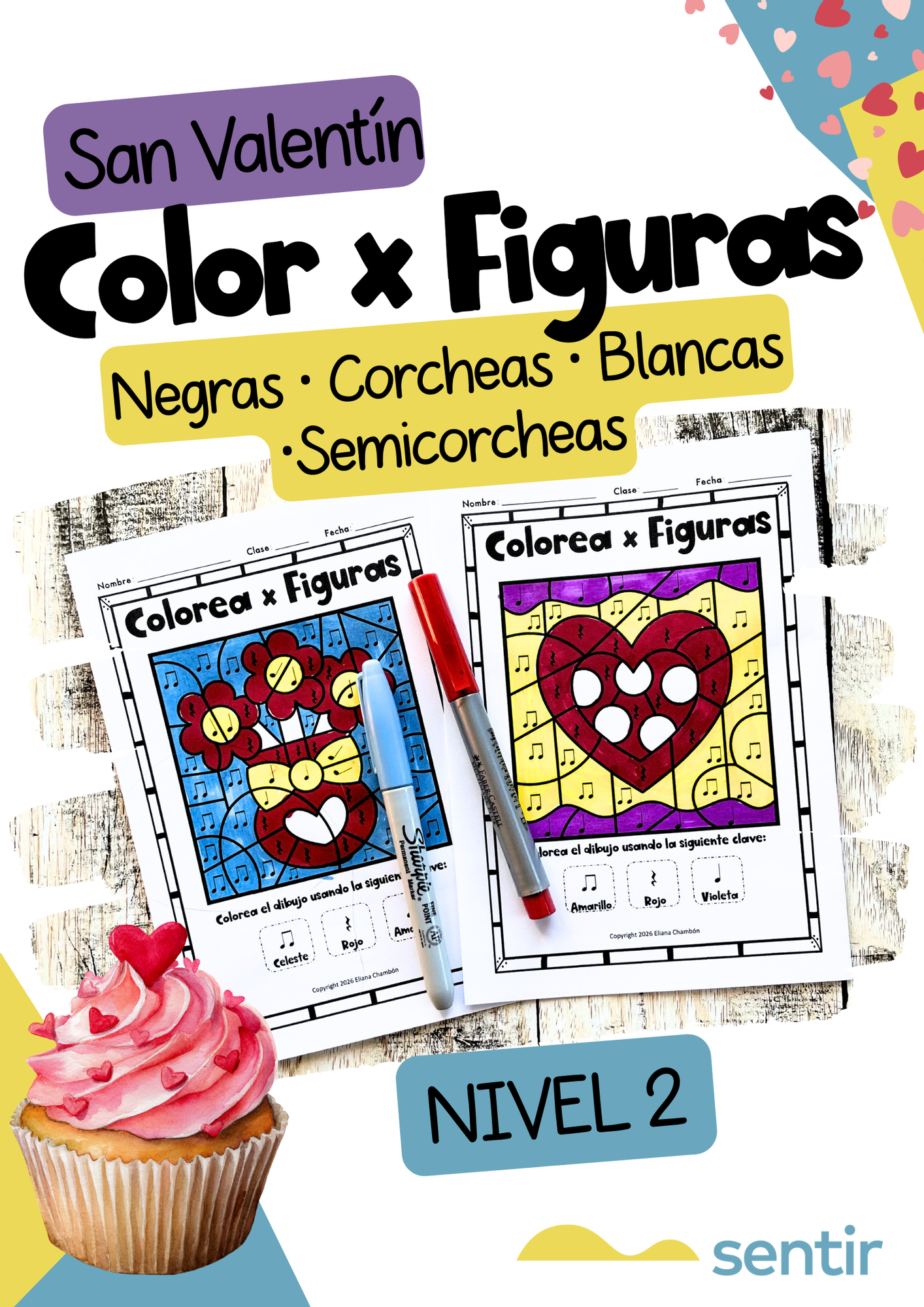 San Valentín – Colorea por Figuras Nivel 2 | Corcheas | - material de ...