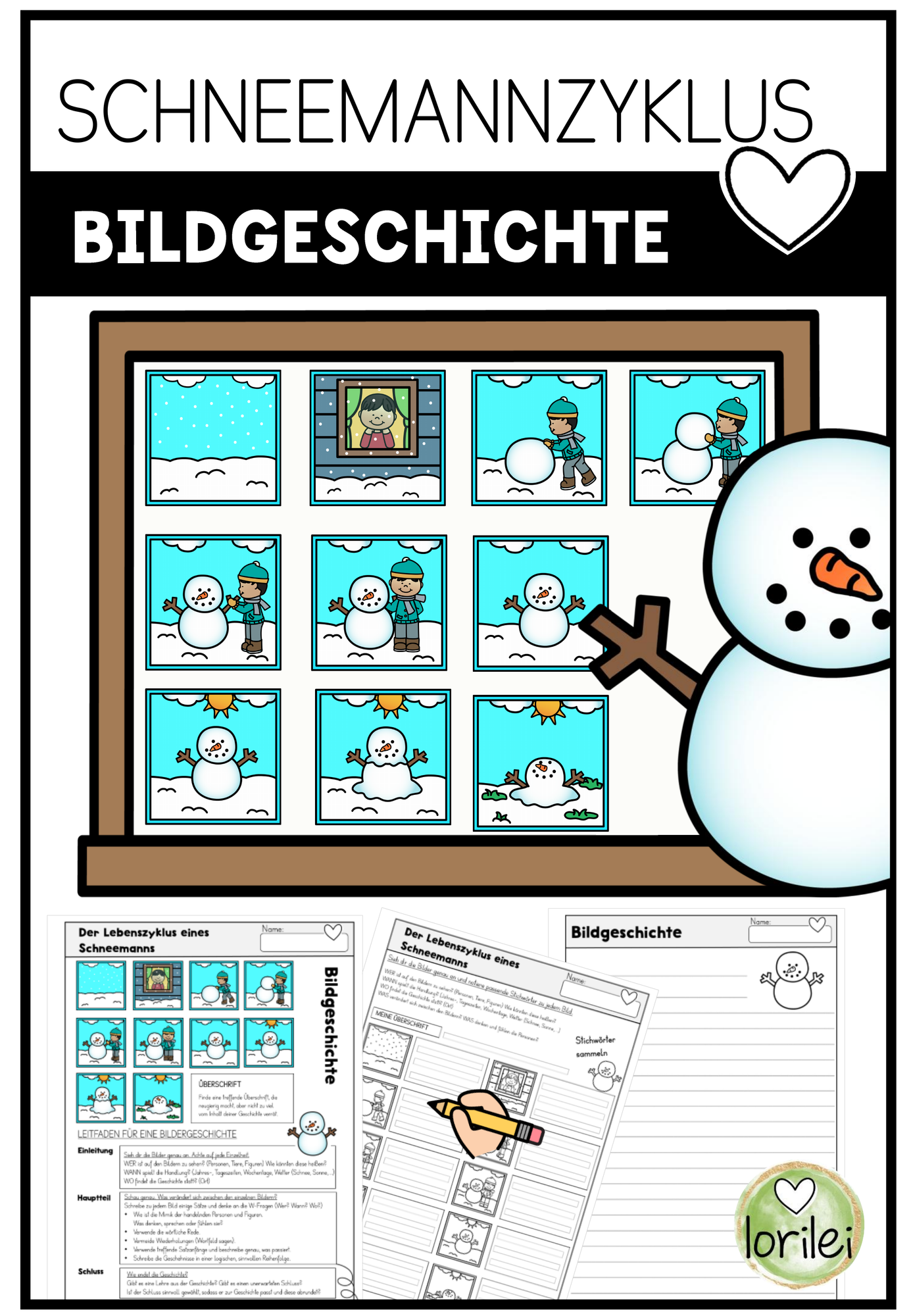Bildgeschichte - Schneemannzyklus - Tafelmaterial – Unterrichtsmaterial ...