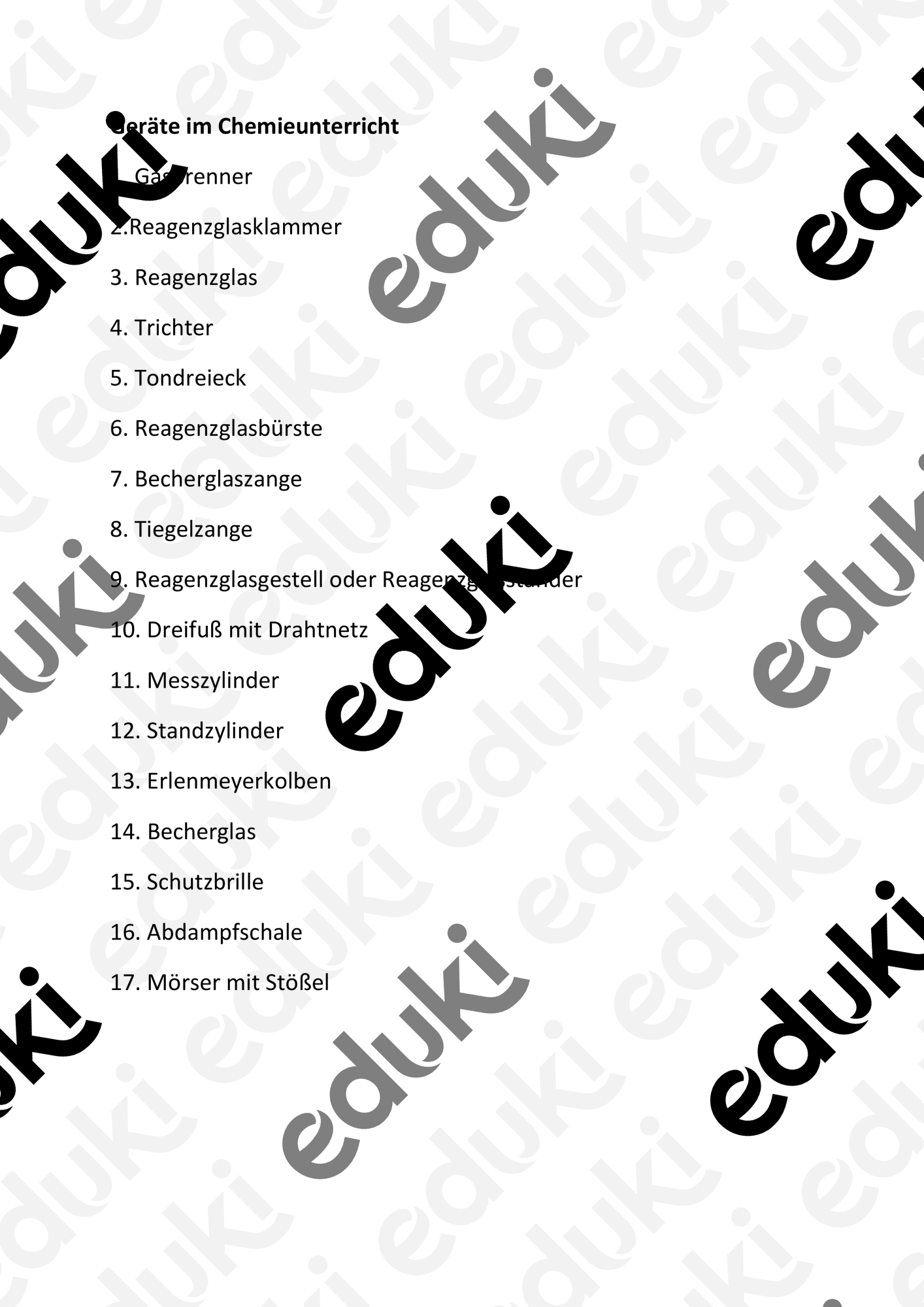 Geräte im Chemieunterricht – Unterrichtsmaterial im Fach Chemie