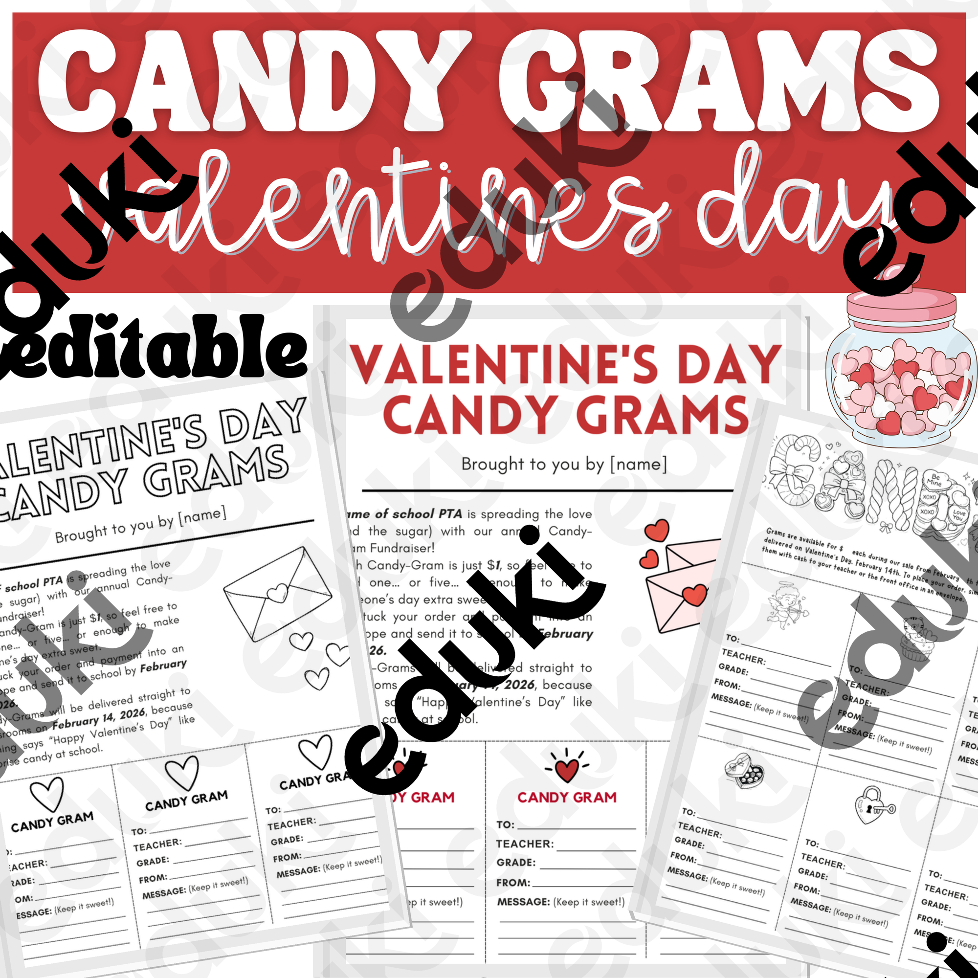 Candy Grams Valentines Day EDITABLE – Unterrichtsmaterial im Fach Englisch