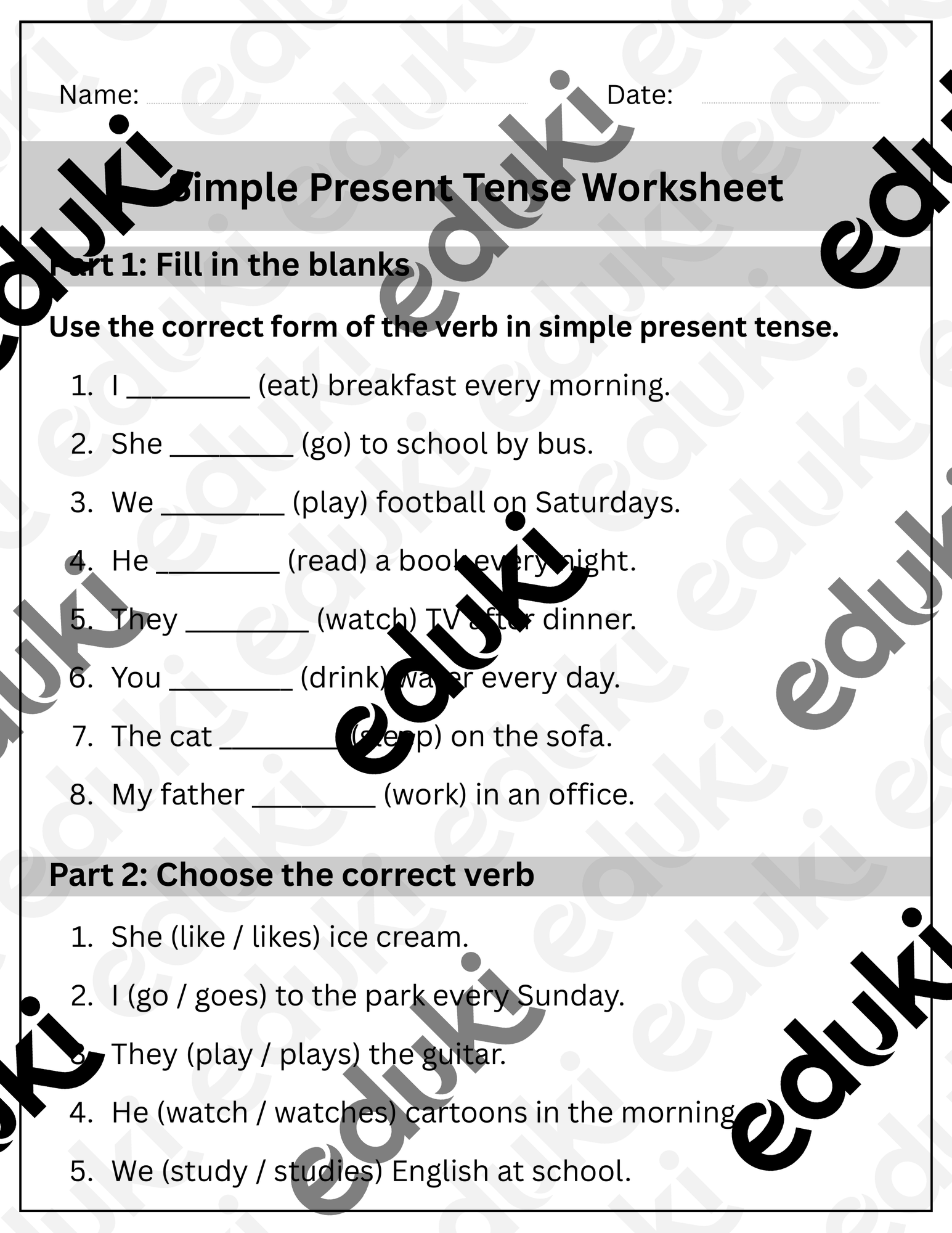 Simple Present Tense Worksheet - Ressource pédagogique pour ton cours ...