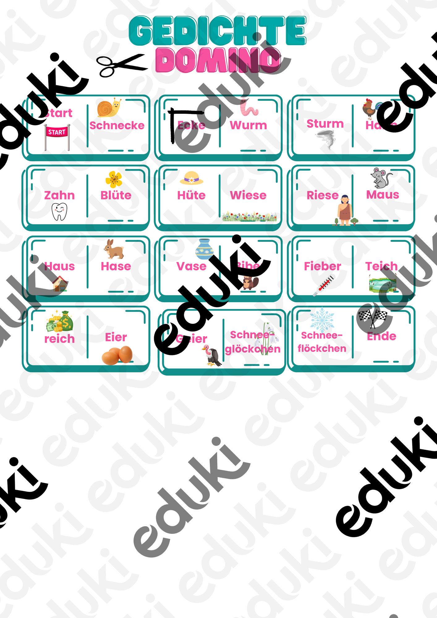 Domino Spiel zum Thema Reimen/Gedichte – Unterrichtsmaterial im Fach ...
