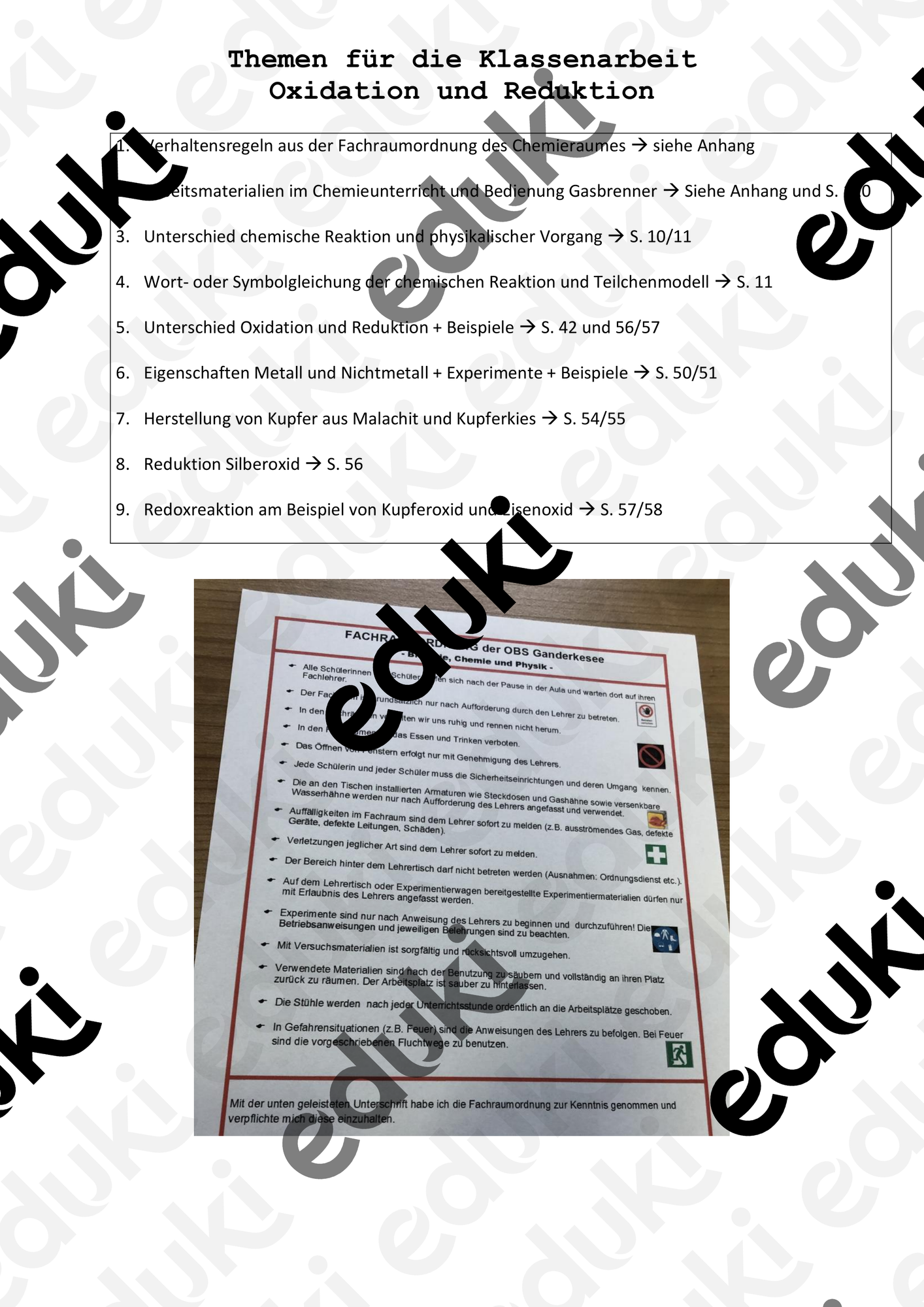 Themen KA Oxidation und Reduktion 2024 – Unterrichtsmaterial im Fach Chemie
