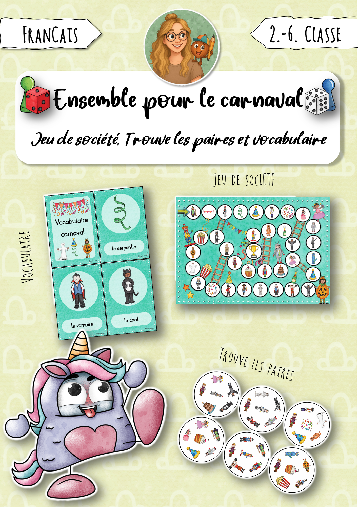 Ensemble pour le carnaval – 2 jeux et vocabulaire – Unterrichtsmaterial ...