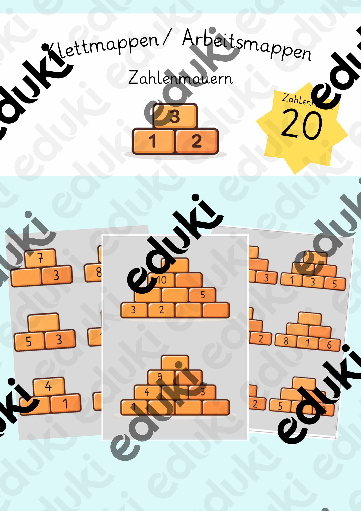 Zahlenmauern im Zahlenraum 20 Klettmappen/ Arbeitsmappen ...