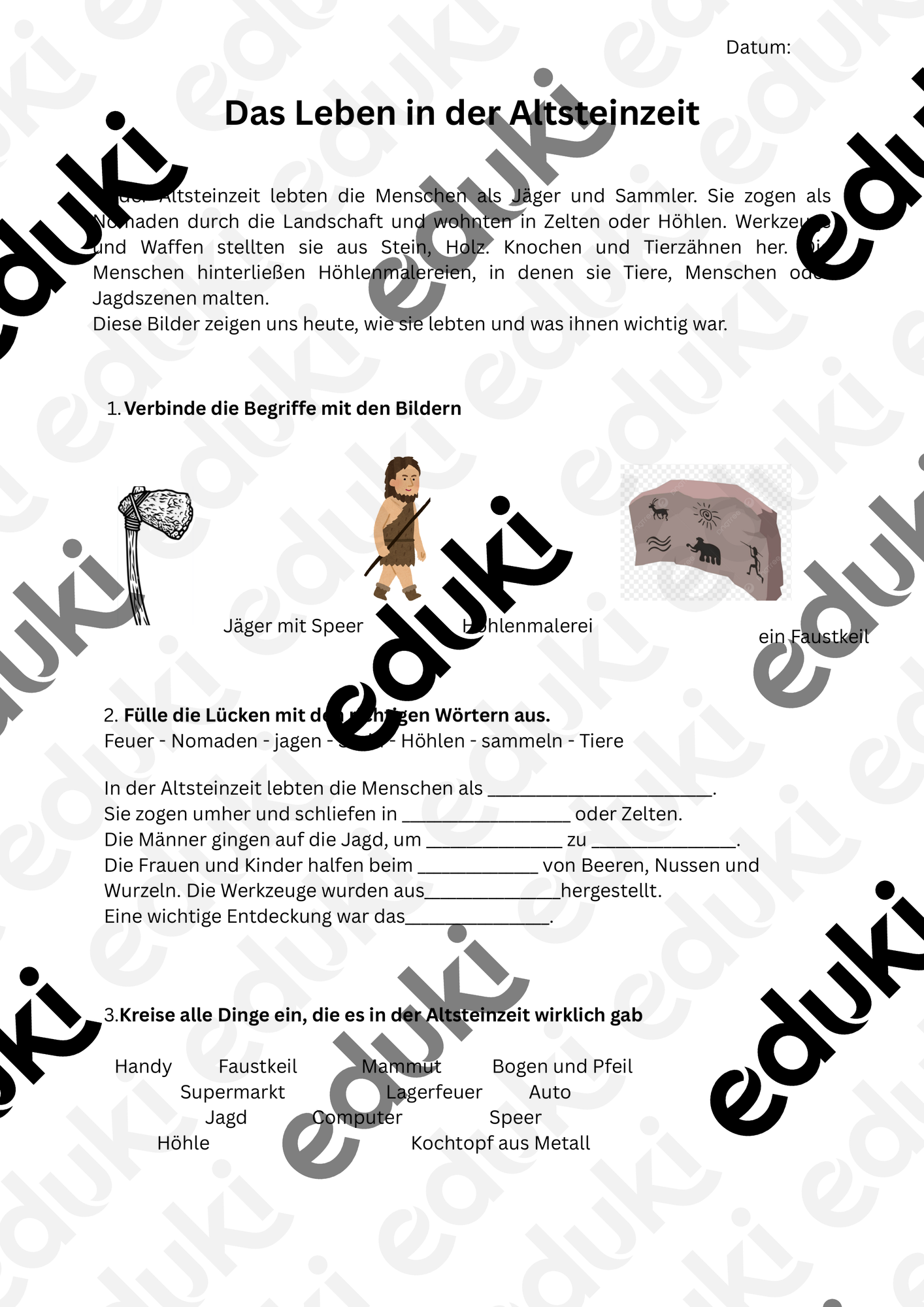 Das Leben in der Altsteinzeit – Unterrichtsmaterial im Fach Geschichte