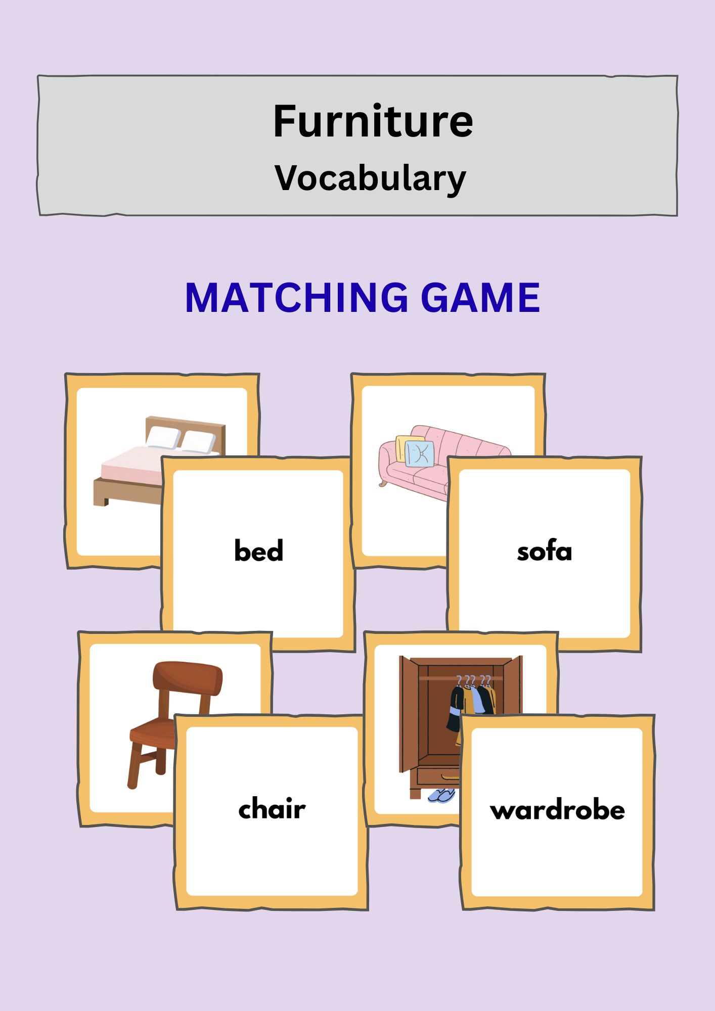 Furniture: Vocabulary Matching Game (English) – Unterrichtsmaterial im ...