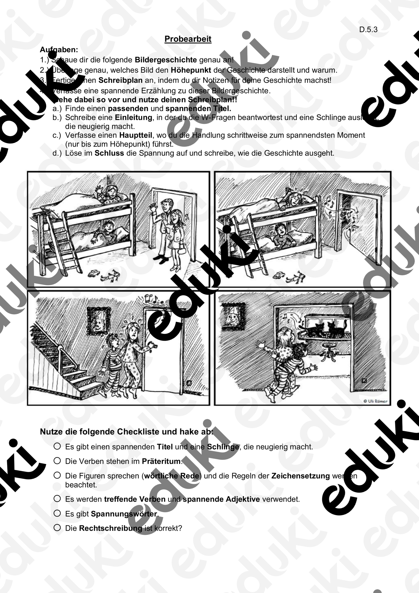 Klassenarbeit: eine spannende Bildergeschichte schreiben ...
