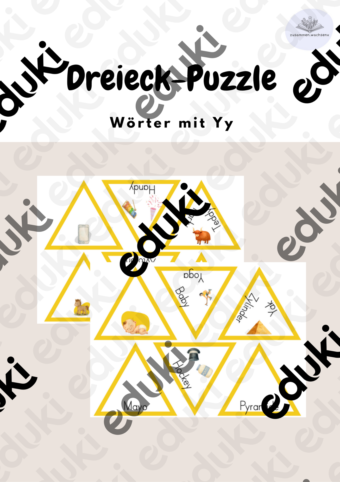 Dreieck-Puzzle: Buchstabe Yy – Unterrichtsmaterial im Fach Deutsch