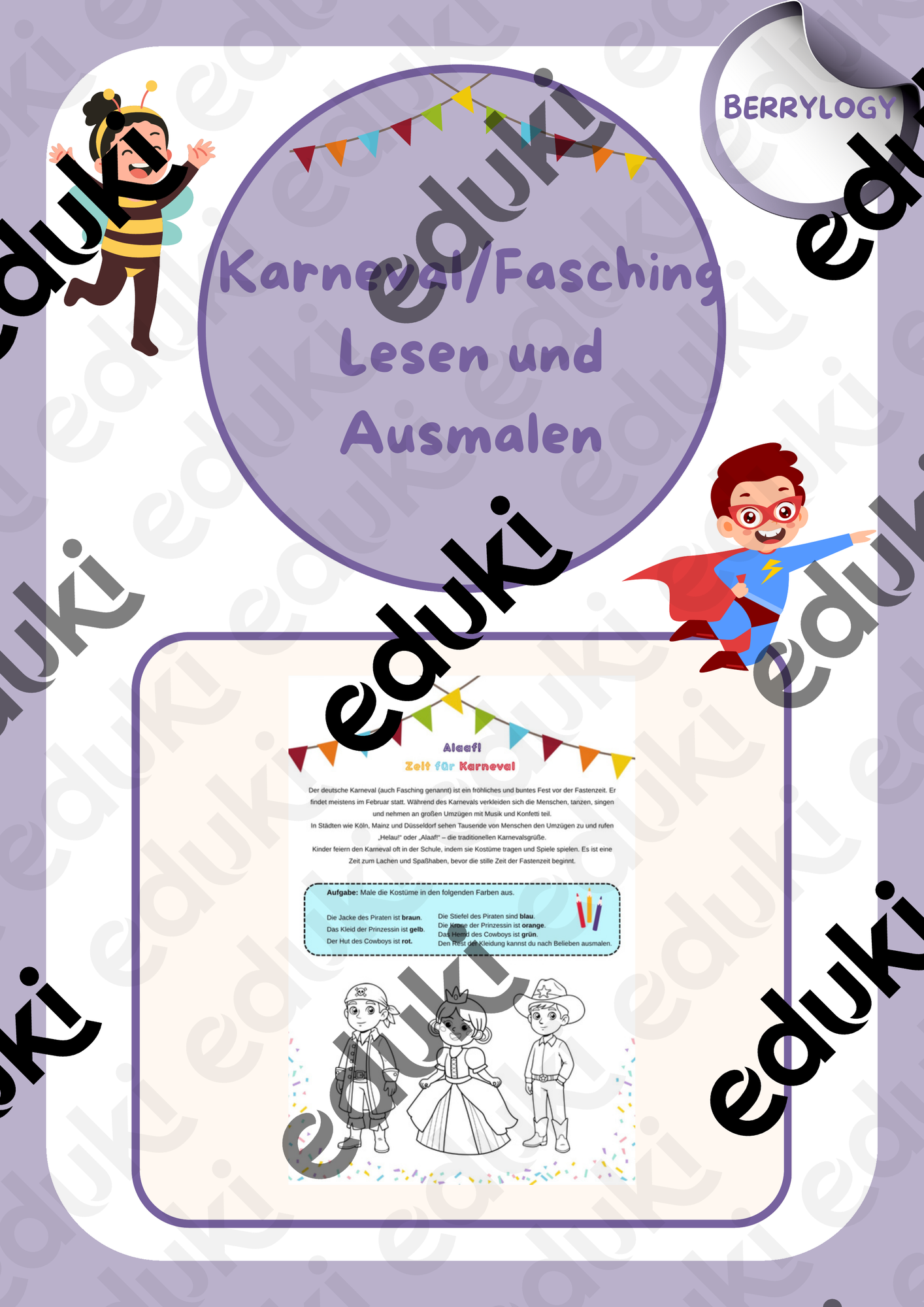 Karneval / Fasching - Lesen und Ausmalen – Unterrichtsmaterial in den ...