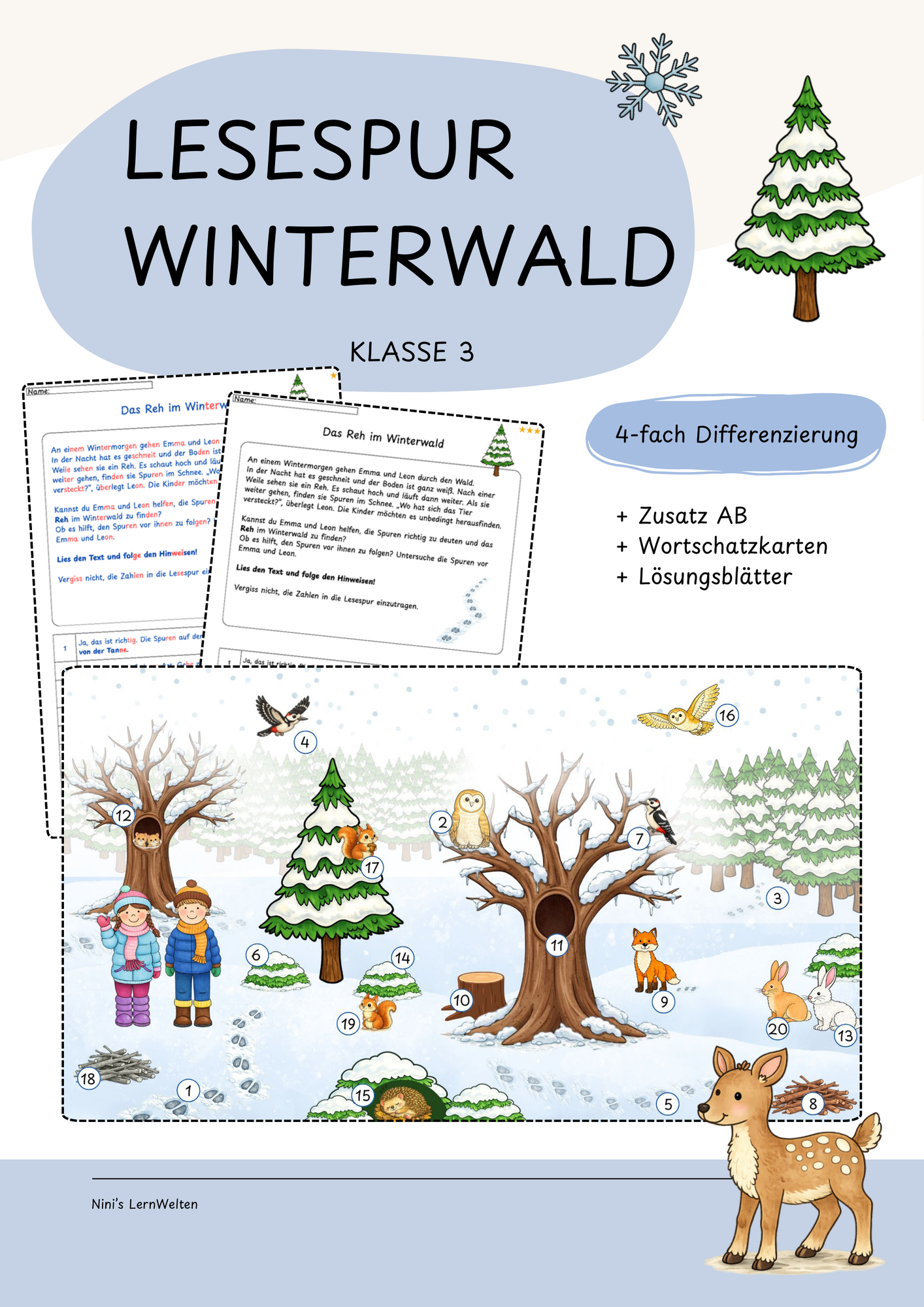Lesespur Das Reh im Winterwald | Winter | Klasse 3 ...