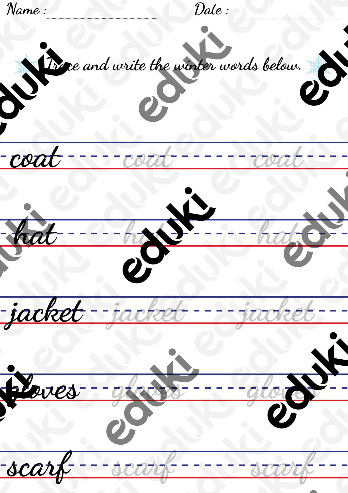 Winter Cursive Handwriting | Trace and Write | CP CE1 - Ressource ...