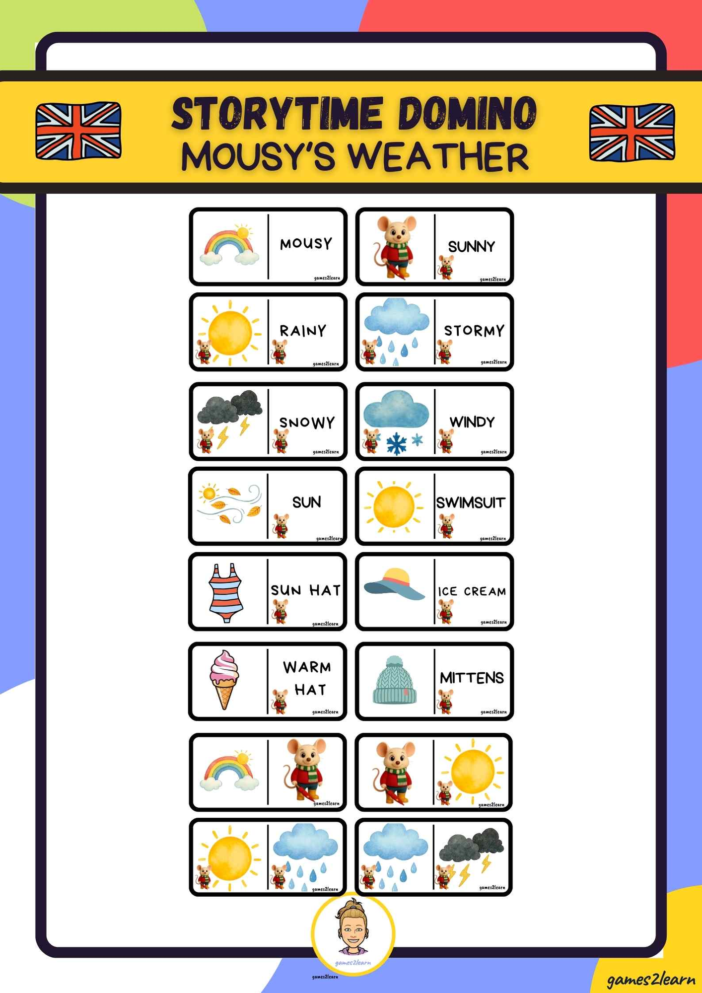 Mousy's weather storytime domino – Unterrichtsmaterial im Fach Englisch