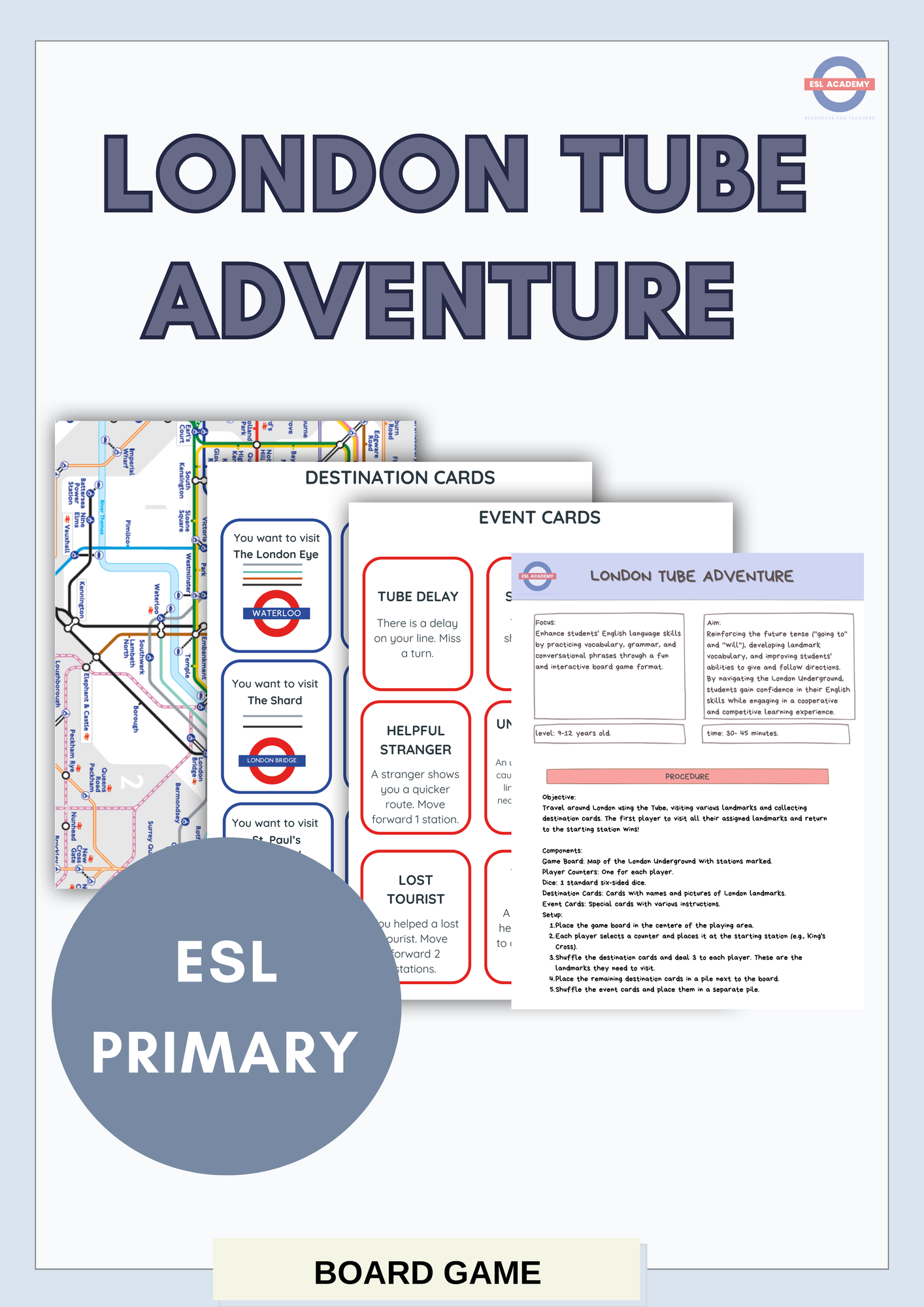London Tube Adventure Board Game for ESL Primary Students. - material ...