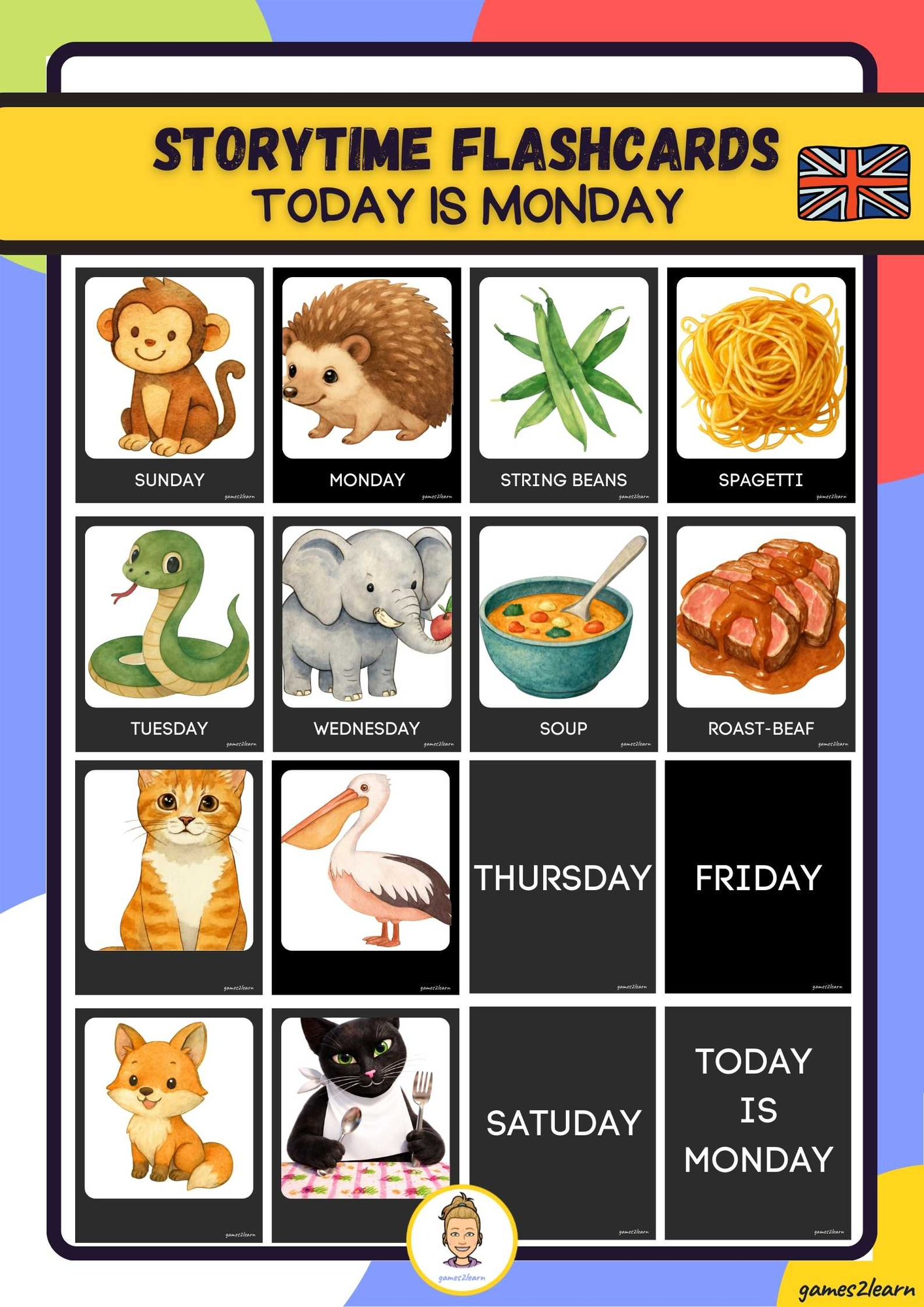 TODAY IS MONDAY STORYTIME FLASHCARDS – Unterrichtsmaterial im Fach Englisch