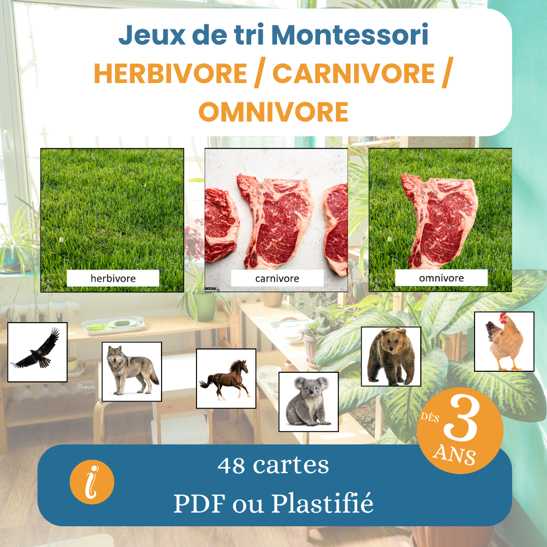 Jeu de tri Montessori herbivore carnivore omnivore - Ressource ...