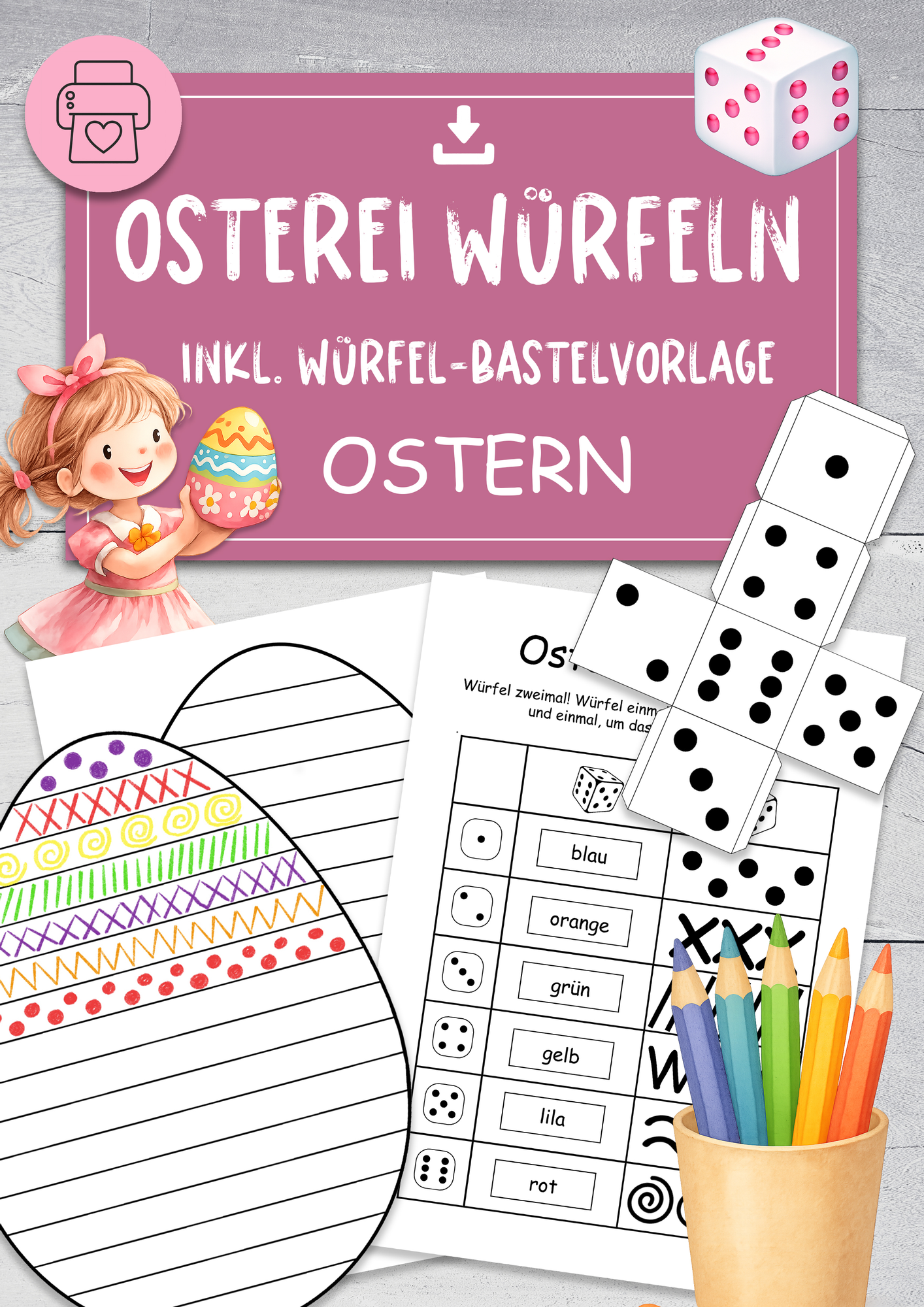 Osterei würfeln Arbeitsblatt OSTERN inkl. Würfelvorlage ...