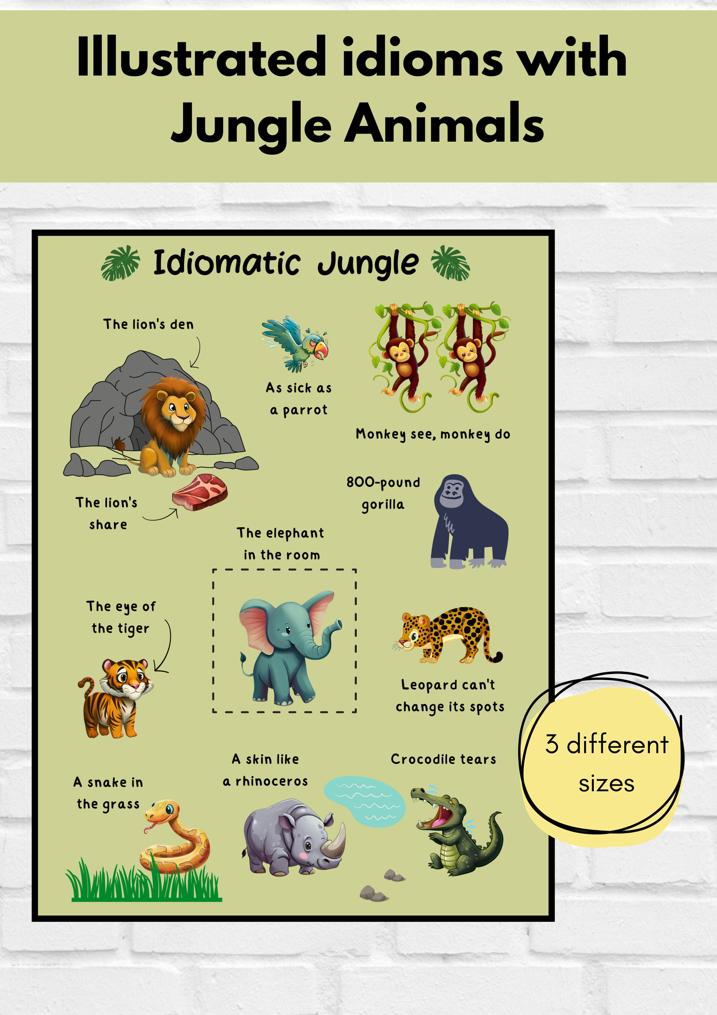 Illustrated Jungle Animal Idioms Poster. Classroom Decoration ...