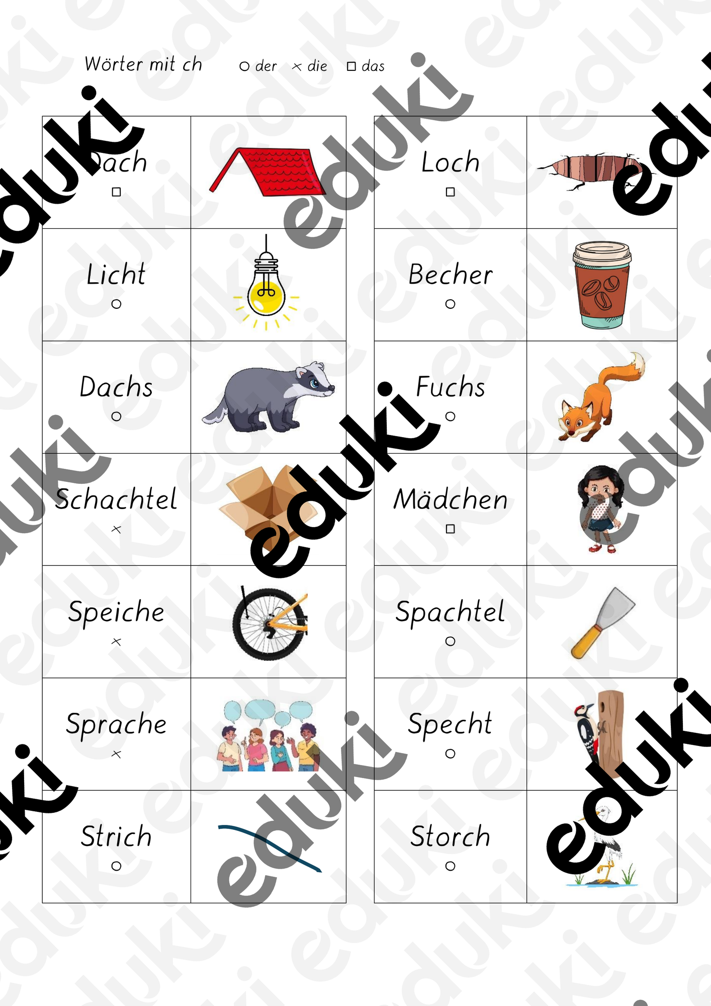 Wörter zur Differenzierung ch k g – Unterrichtsmaterial im Fach Deutsch