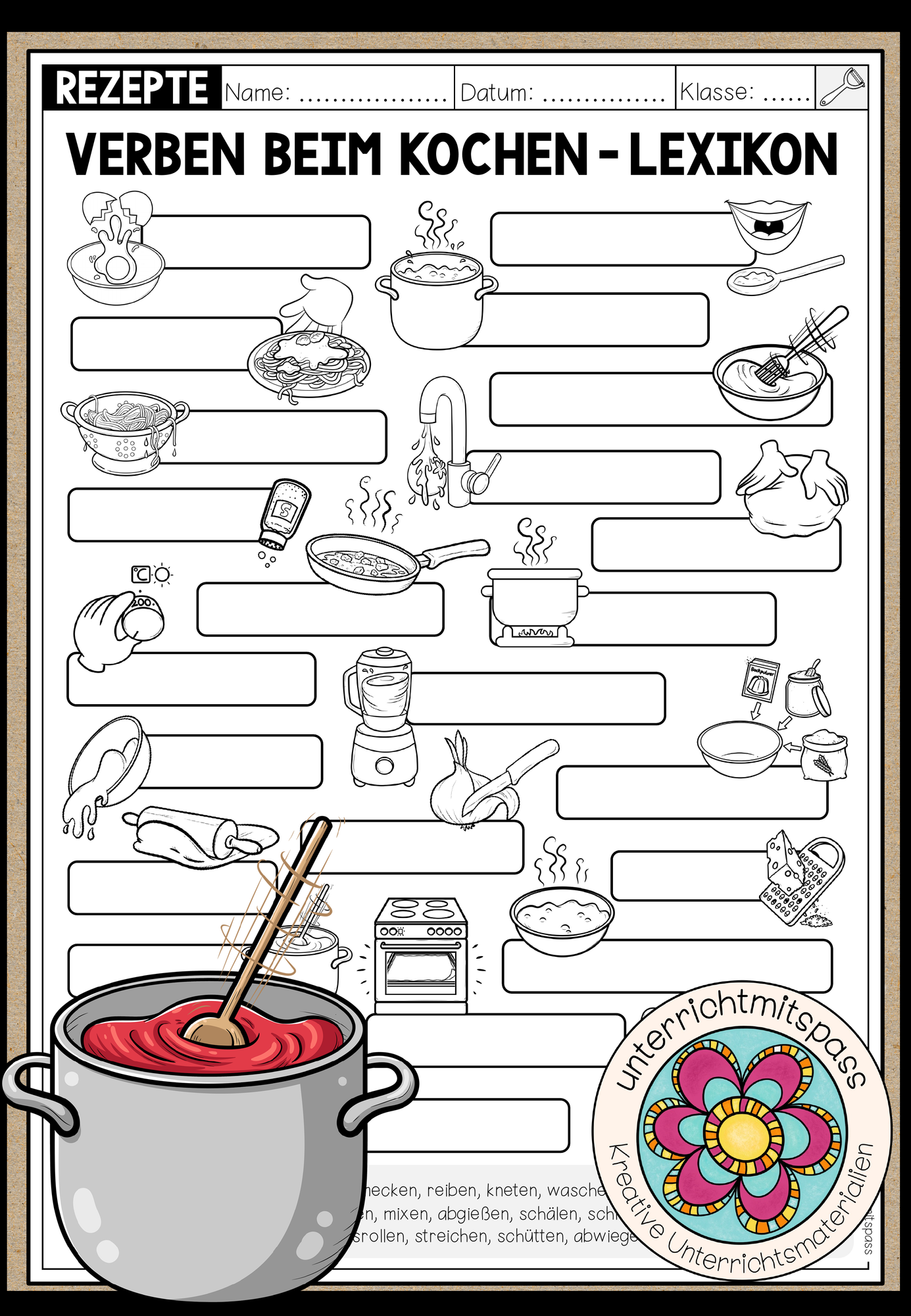Verben beim Kochen - Wörterlexikon (Arbeitsblatt) – Unterrichtsmaterial ...