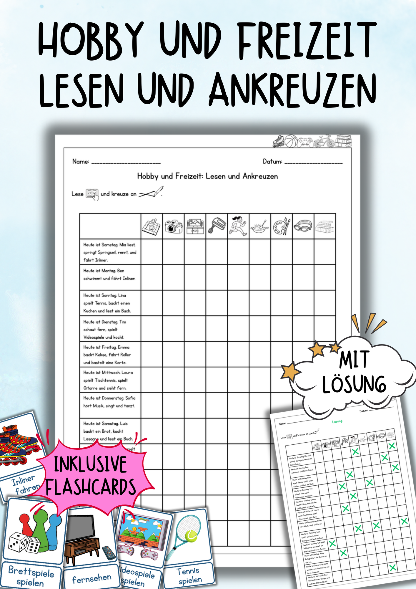 DaZ / DaF - Hobby und Freizeit - Lesen und ankreuzen (Arbeitsblatt ...