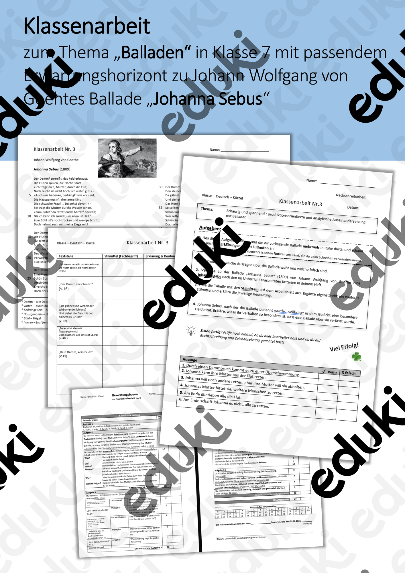 Klassenarbeit Balladen Klasse 7 - Johanna Sebus mit EWH ...