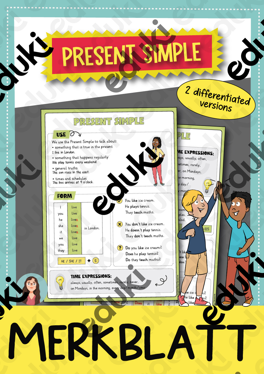 Present Simple Merkblatt (2-fach differenziert) | Grammatik Englisch ...
