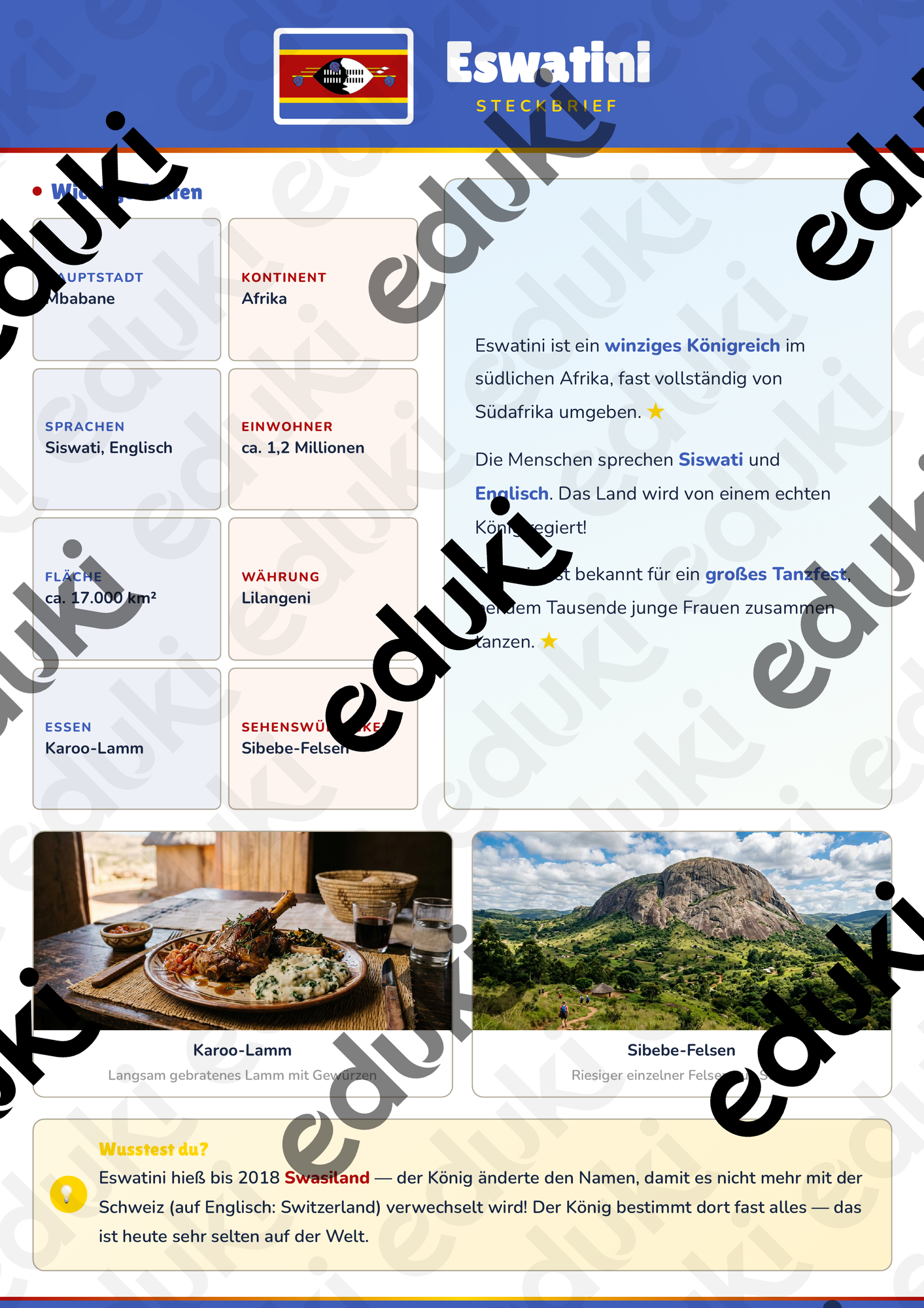 Steckbrief Eswatini — Länder und Kontinente entdecken ...