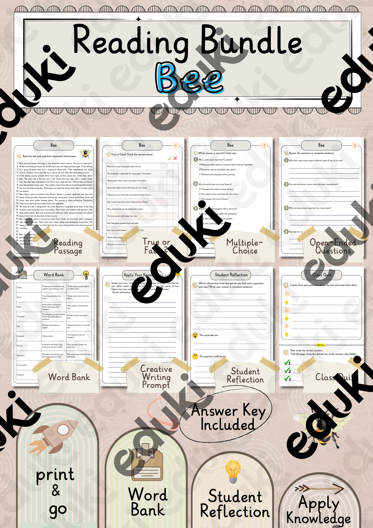 Bee Premium Reading Comprehension Activities Bundle ...