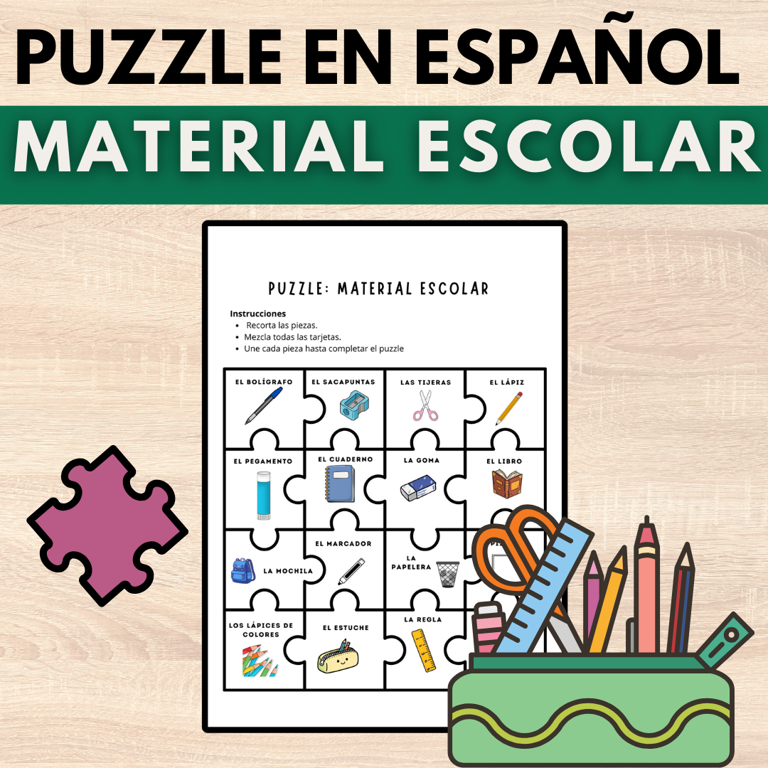 School Supplies Puzzle in Spanish | Puzzle de Útiles Materiales ...