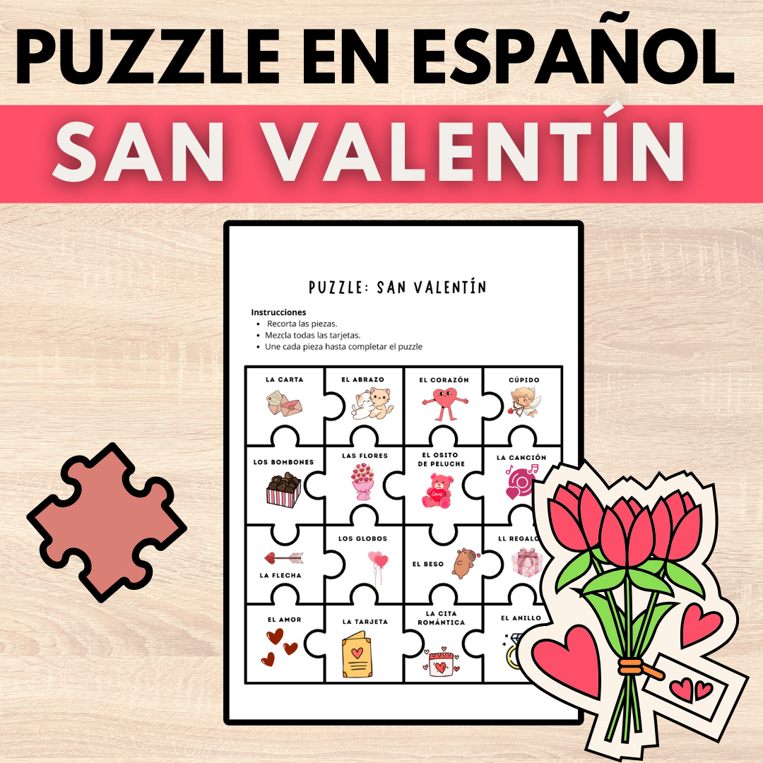 Valentine’s Day Puzzle in Spanish | Puzzle de San Valentín - material ...