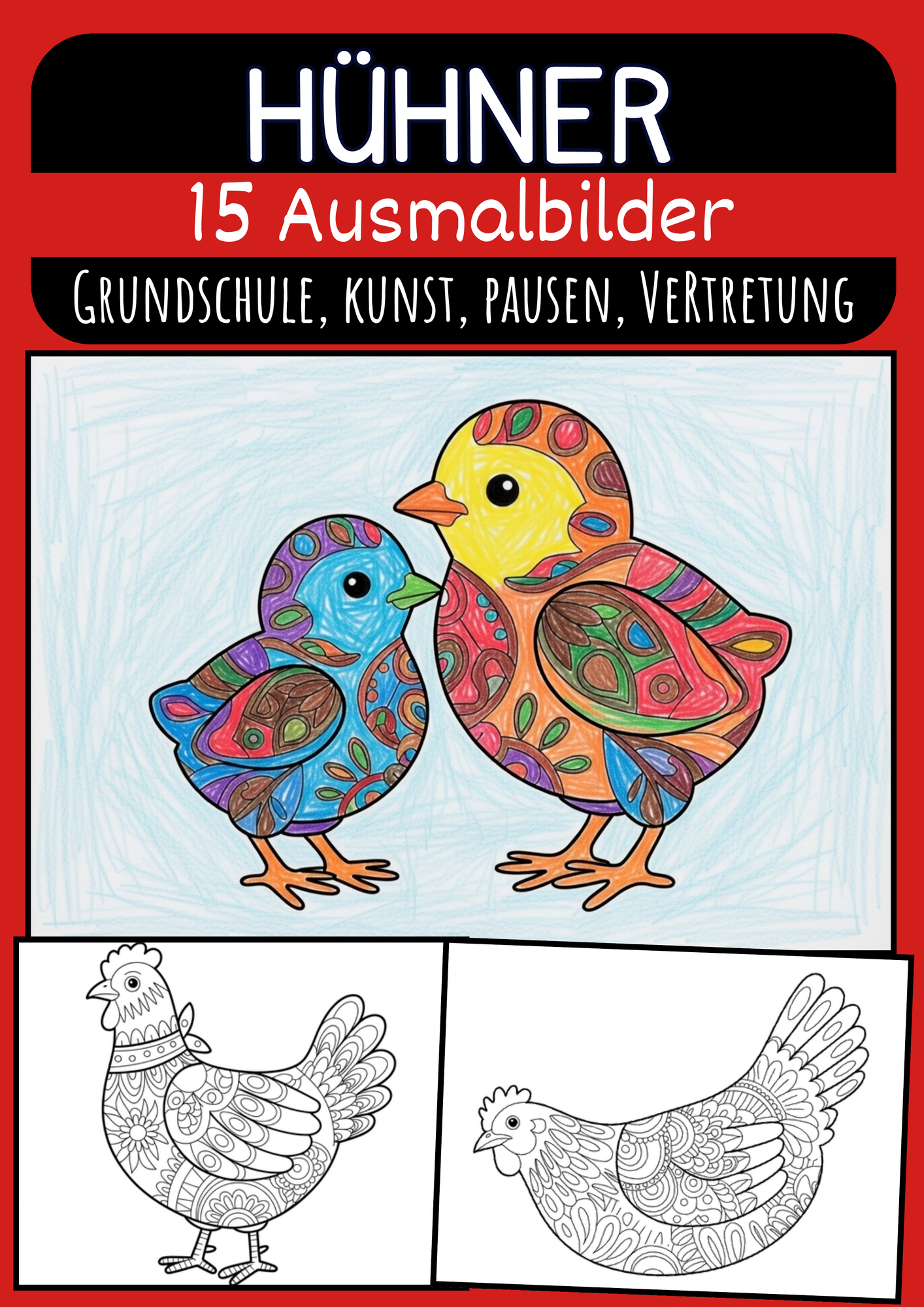 Huhn Mandalas für Kinder Ausmalbilder für Grundschule Kunst ...