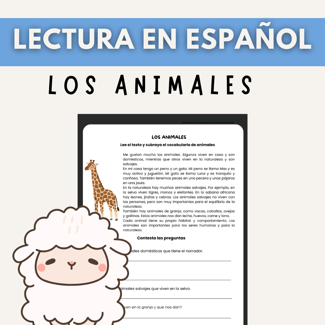 LOS ANIMALES READING ANIMALS IN SPANISH LECTURA - material de la ...