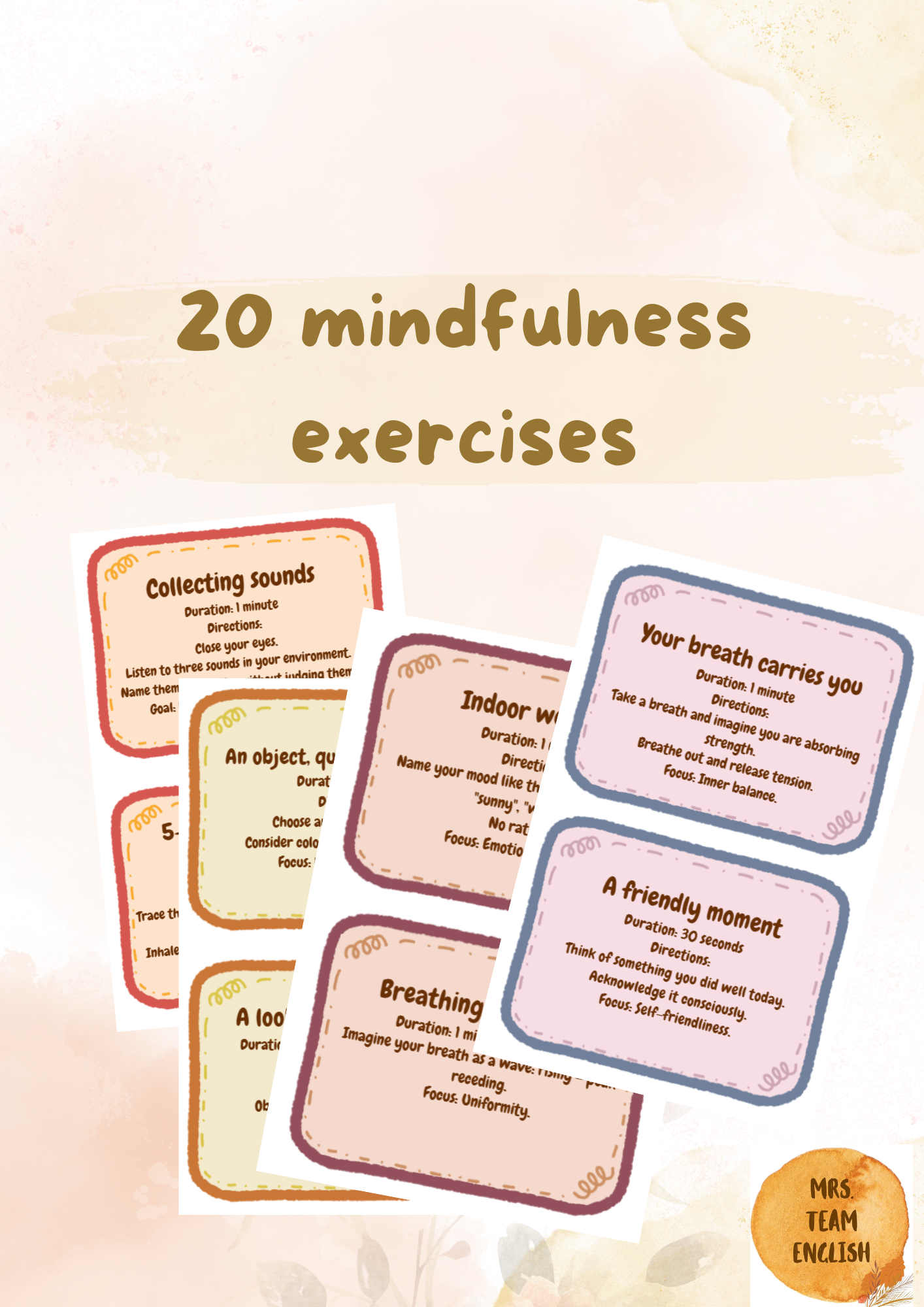 mindfulness cards, mindfulness, brain break, warm-up ...