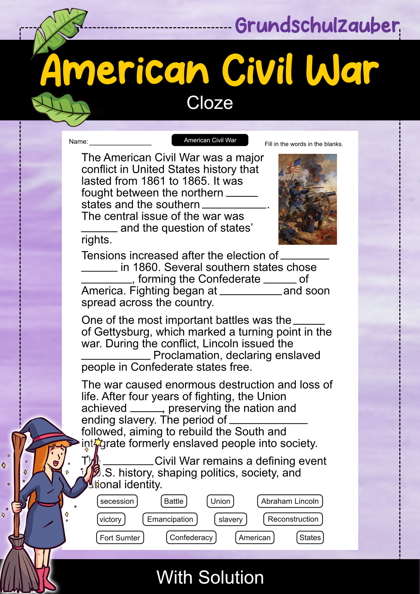American Civil War | Cloze Worksheet | English | History ...