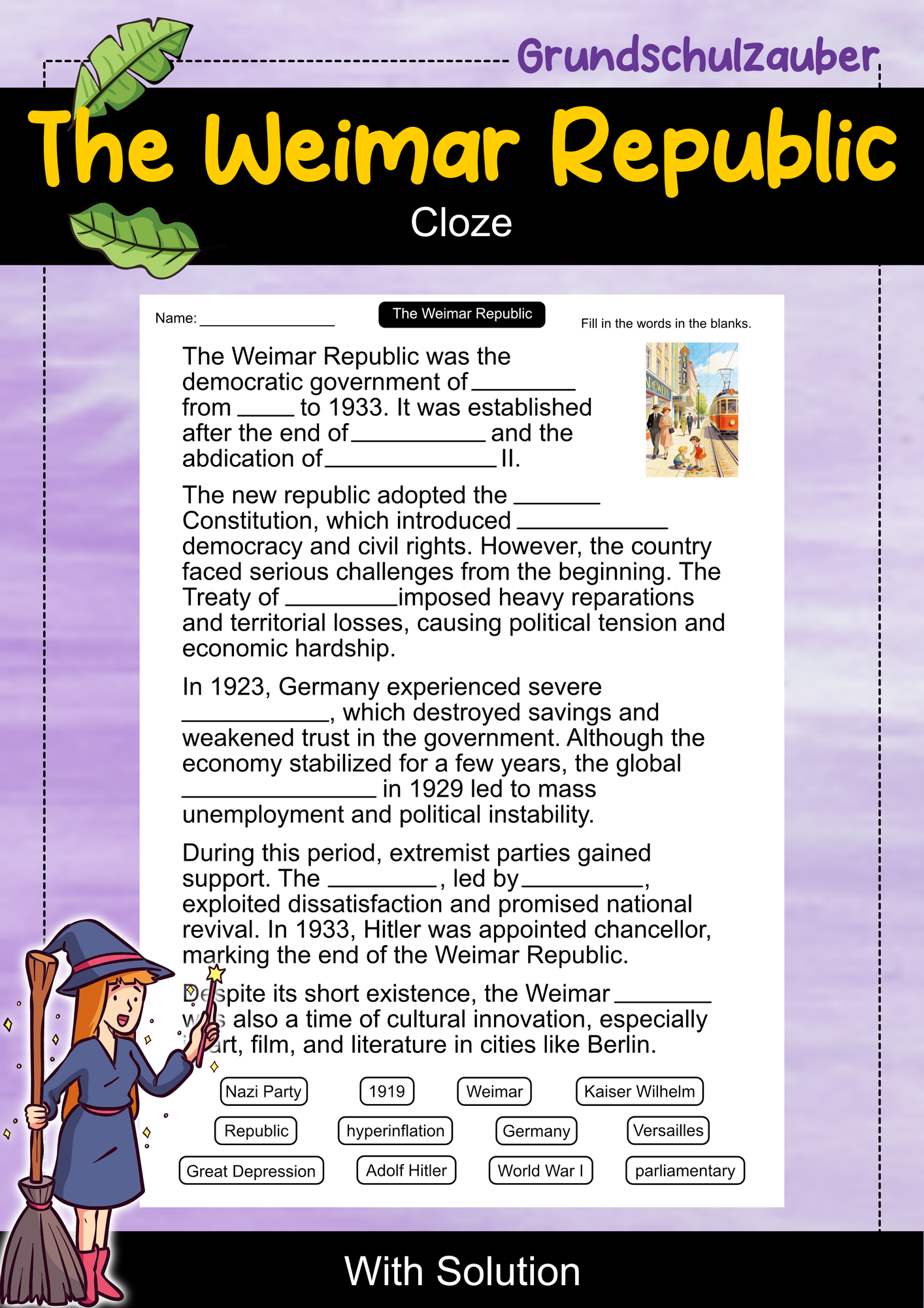 Weimar Republic | Cloze Worksheet | English | History & Politics ...