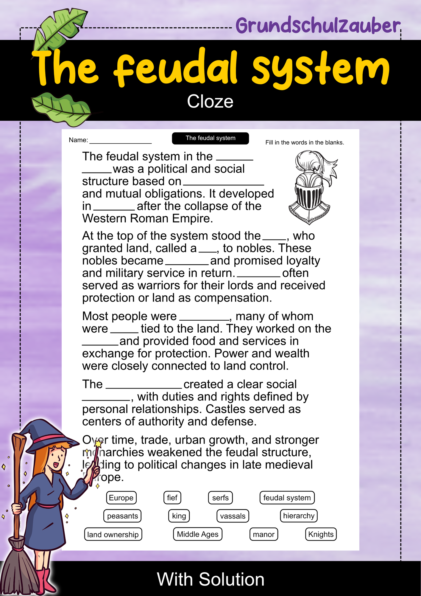 Feudal System in the Middle Ages | Cloze Worksheet | English | History ...