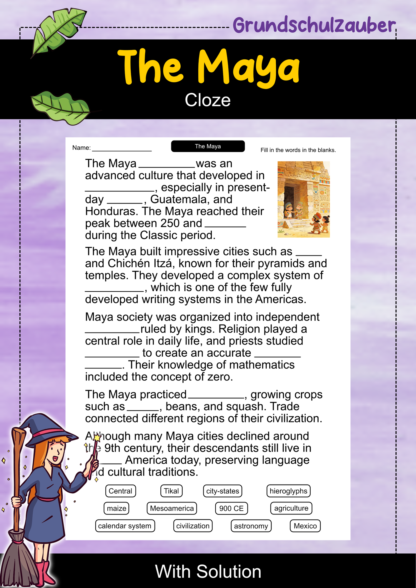 Maya Civilization | Cloze Worksheet | English | History & Culture ...
