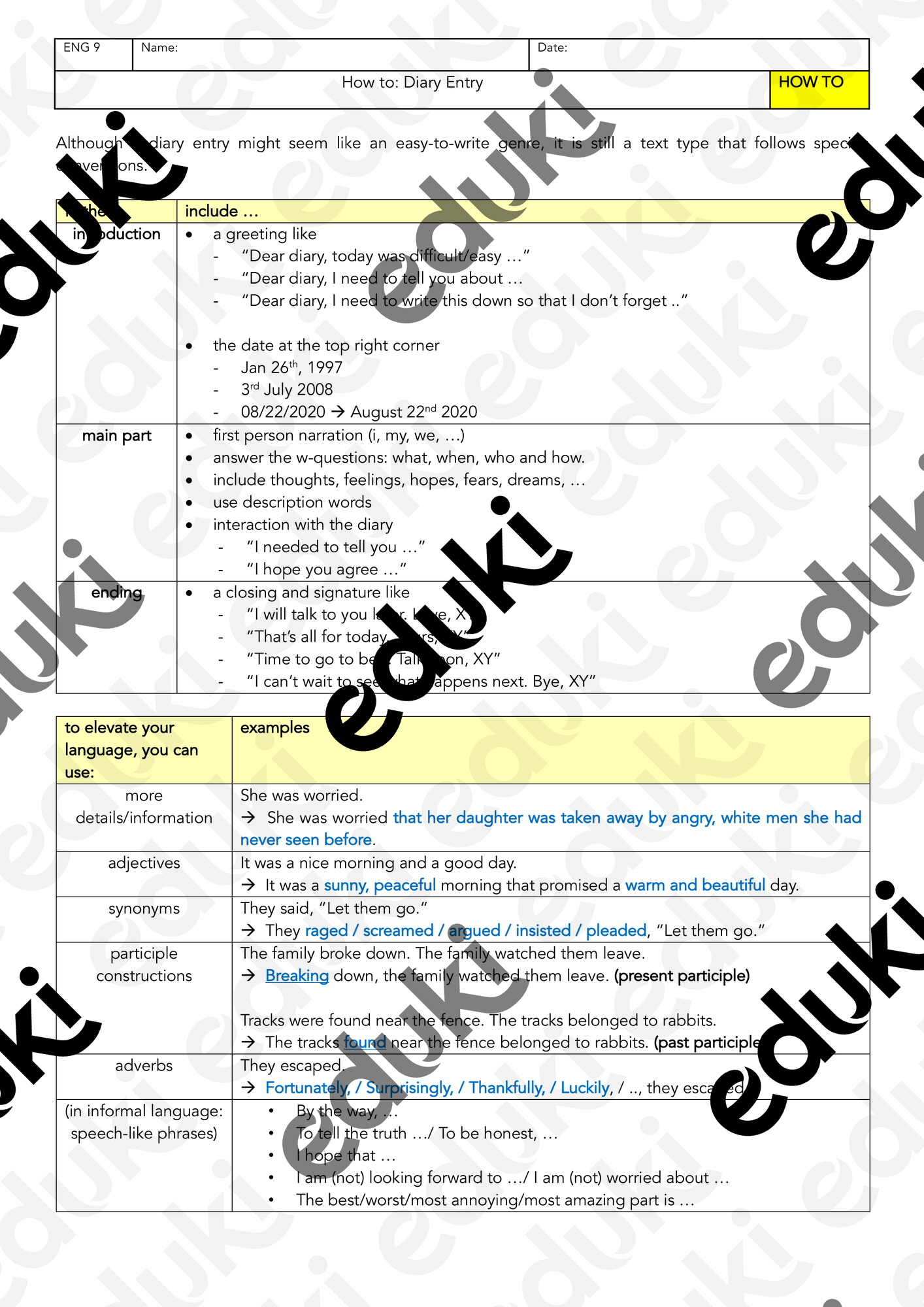 How to write a diary entry – Unterrichtsmaterial im Fach Englisch