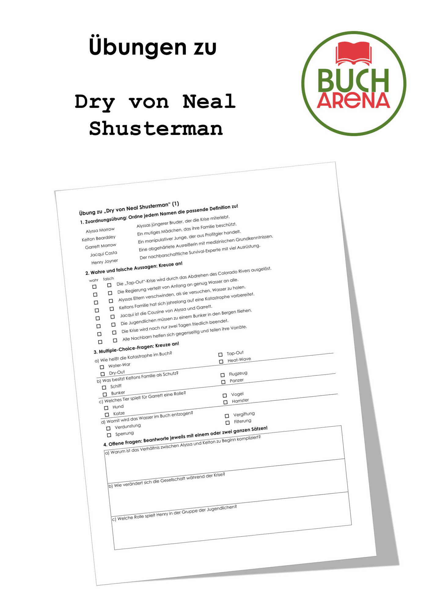 Übungen zu "Dry von Neal Shusterman" – Unterrichtsmaterial im Fach Deutsch