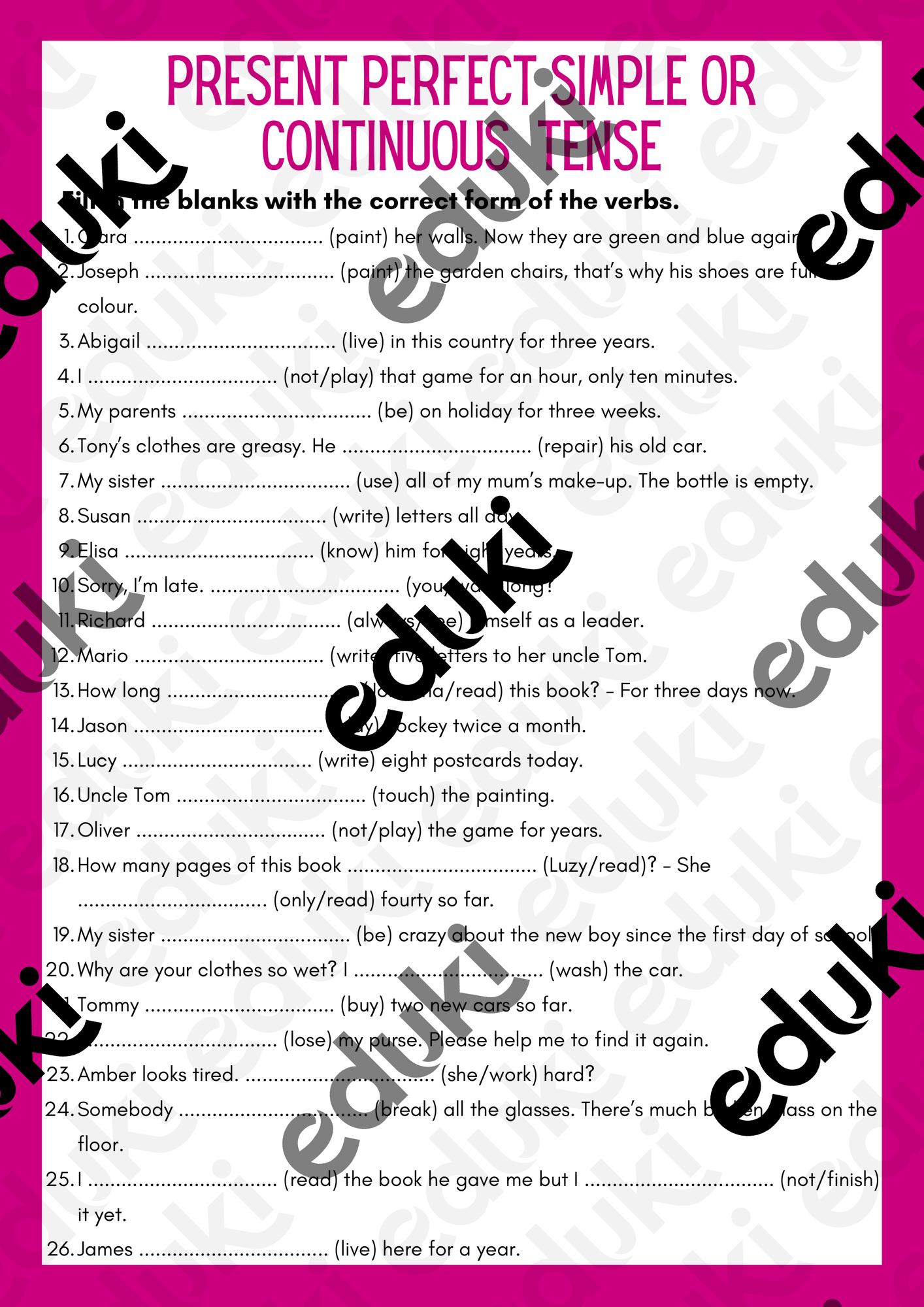 Present Perfect Simple or Continuous | Worksheet – Unterrichtsmaterial ...