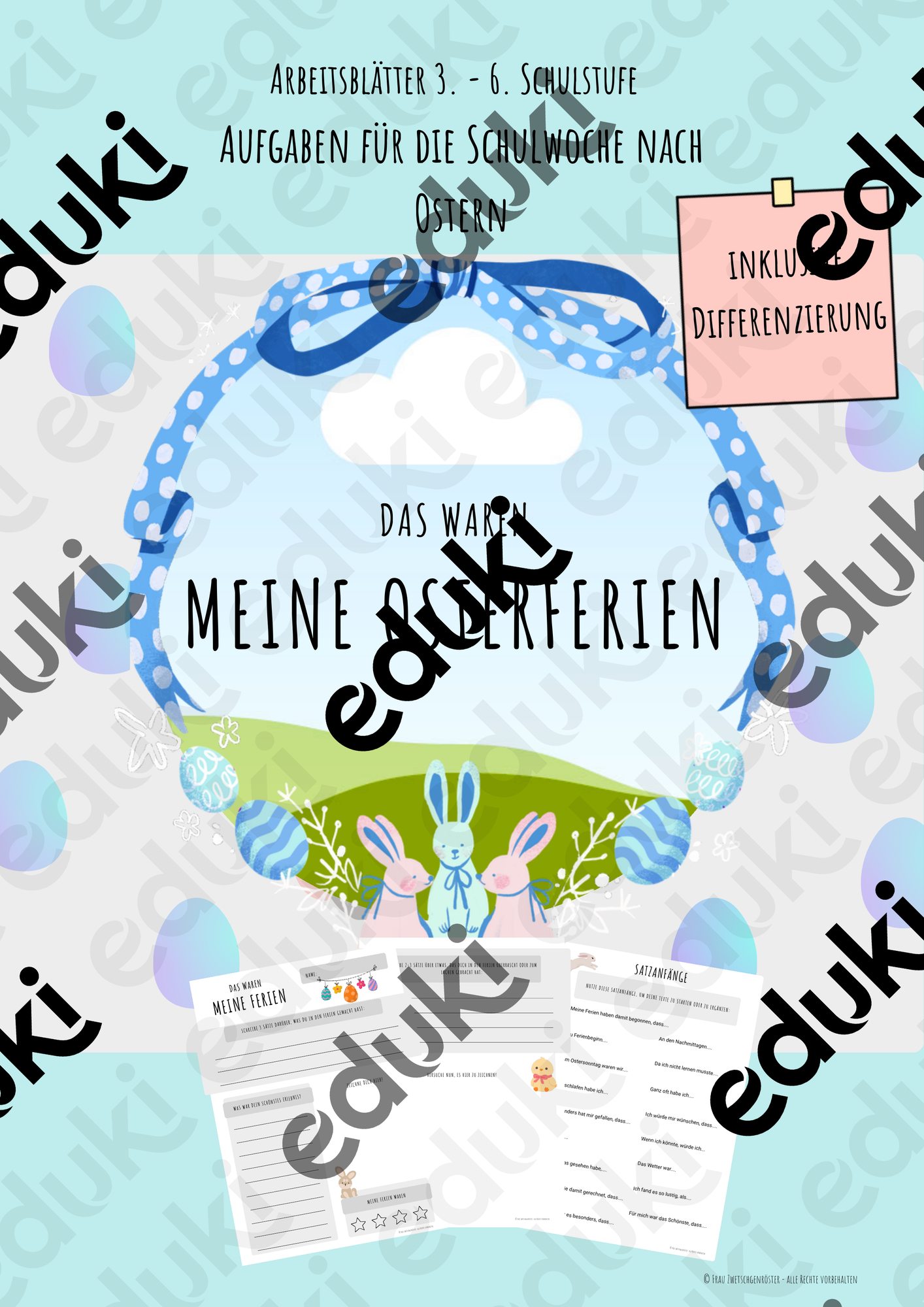 Meine Osterferien - Reflexionsaufgaben (Schreibübungen, Zeichnen ...