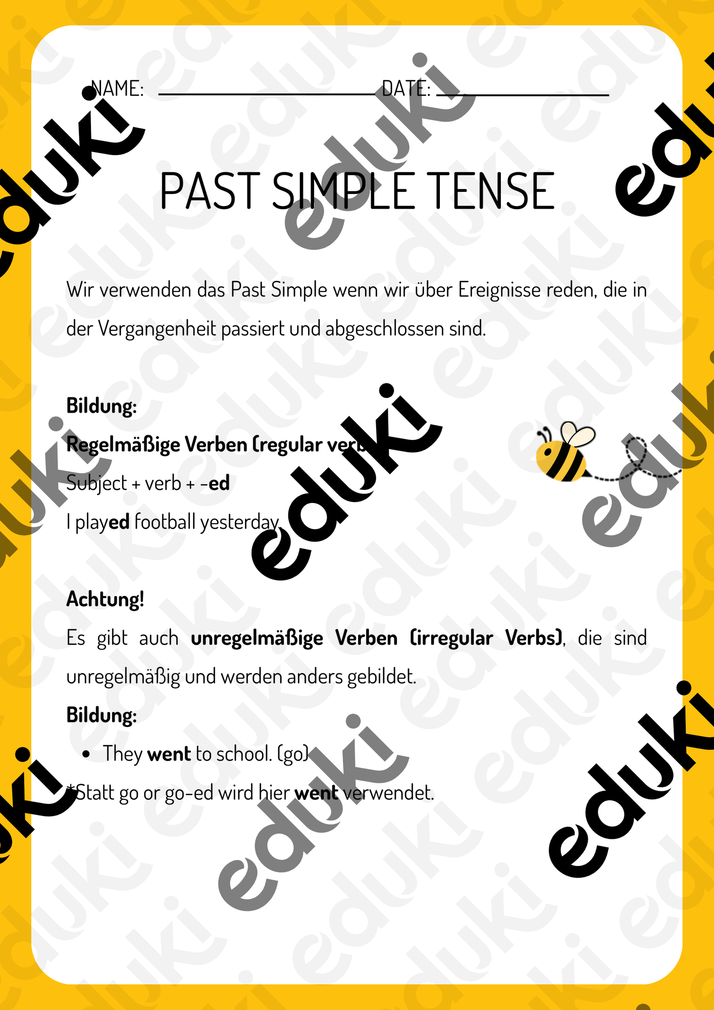 Past Simple Tense Worksheet- Grammar Practice – Unterrichtsmaterial im ...