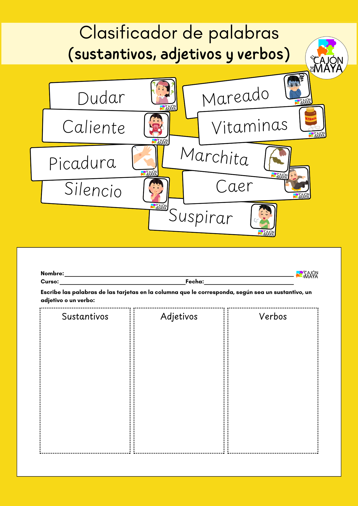 Clasificador de palabras (I) - Sust., adj. y verbo - material de la ...